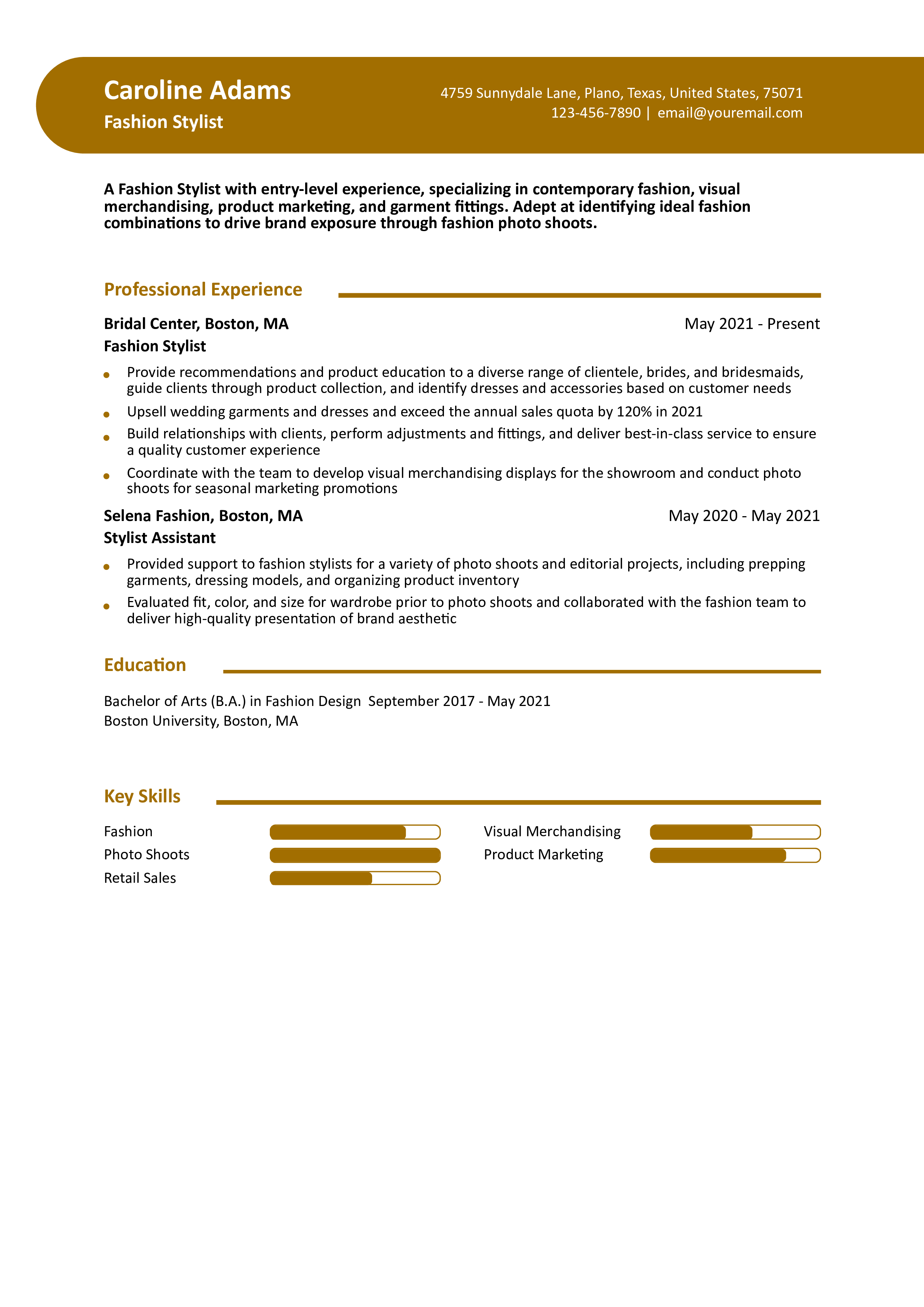 Fashion Stylist Resume Examples and Templates for 2024 - ResumeBuilder.com