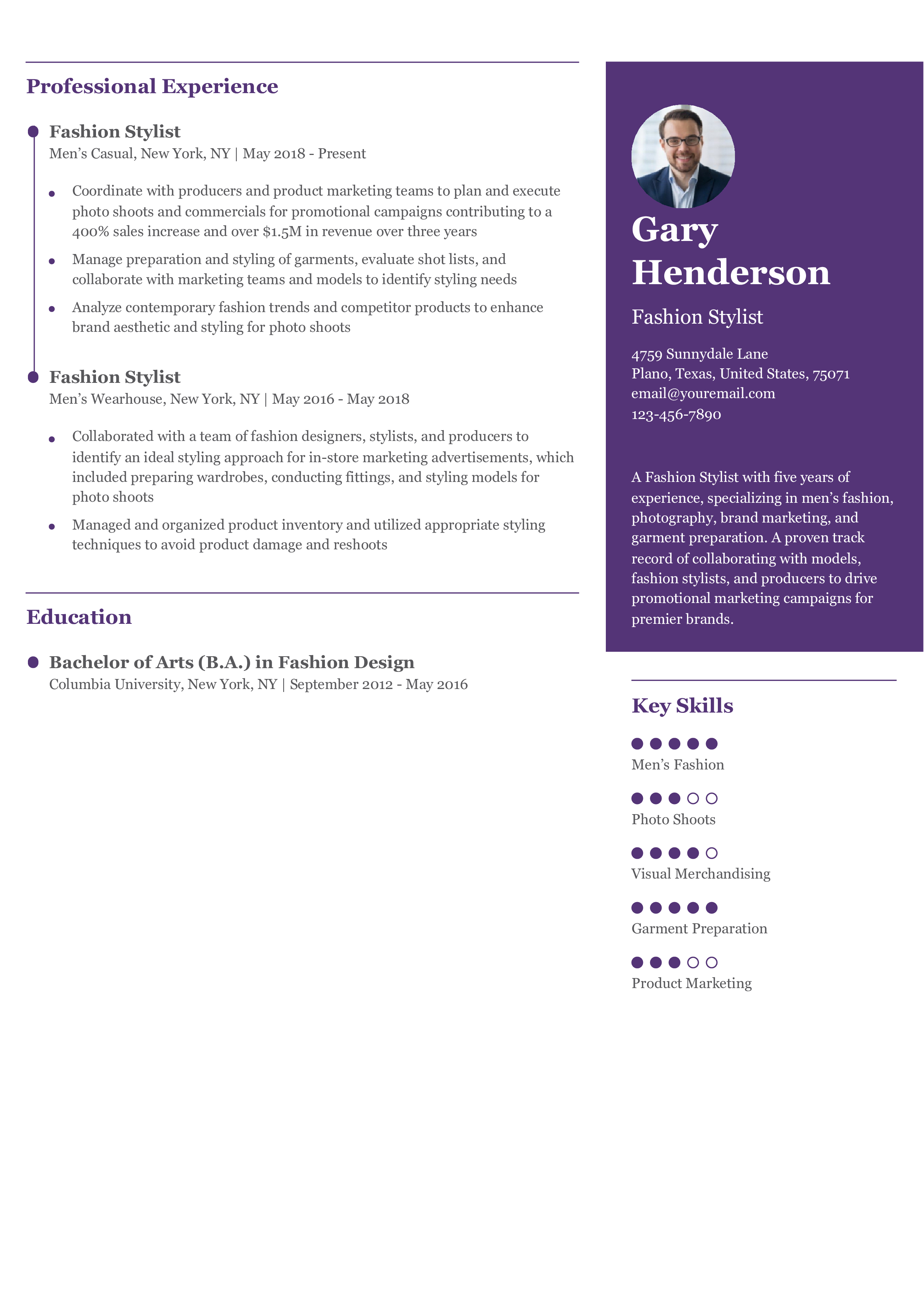 Fashion Stylist Resume Examples and Templates for 2024 - ResumeBuilder.com
