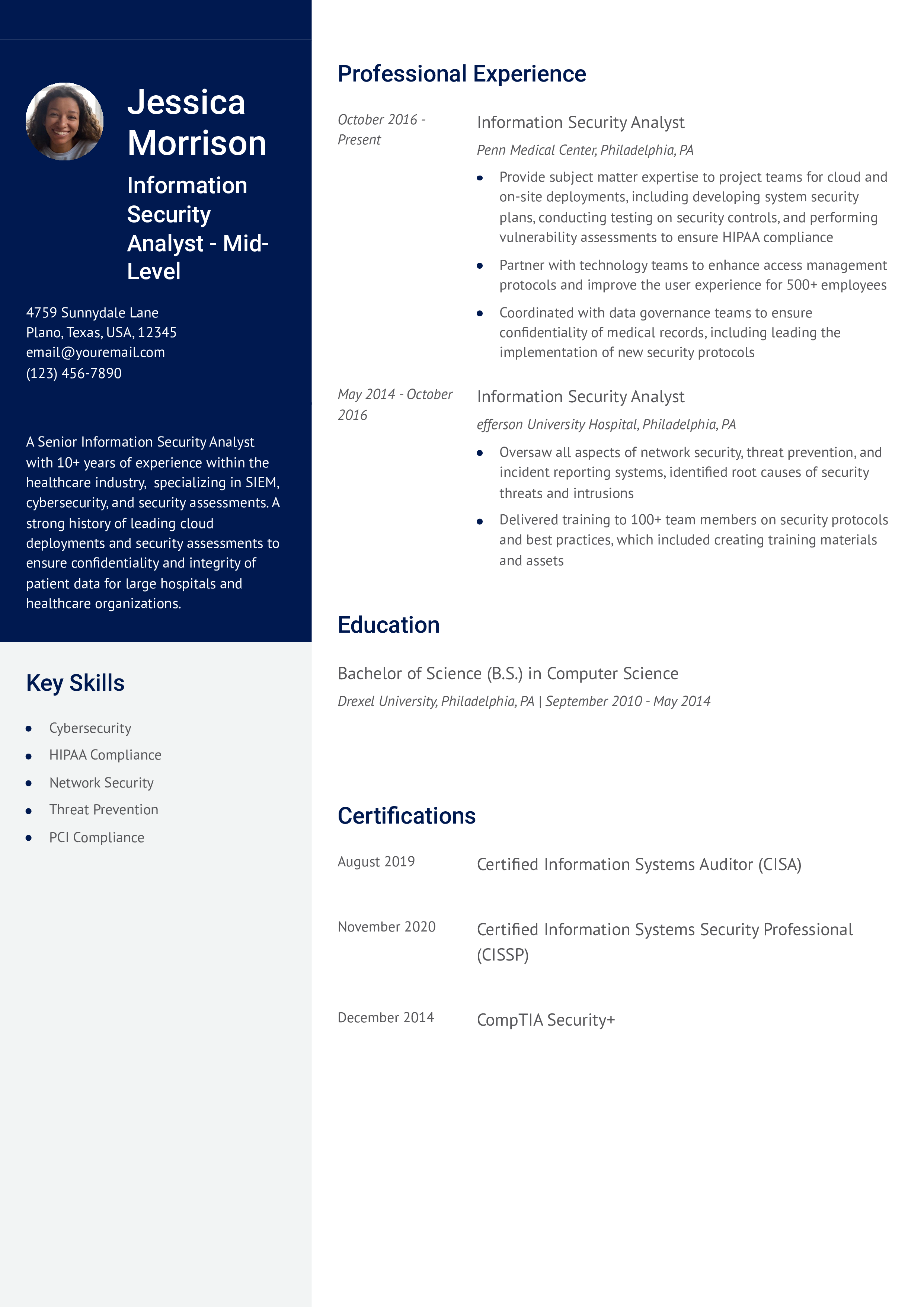 Information Security Analyst Resume Examples and Templates for 2024 ...