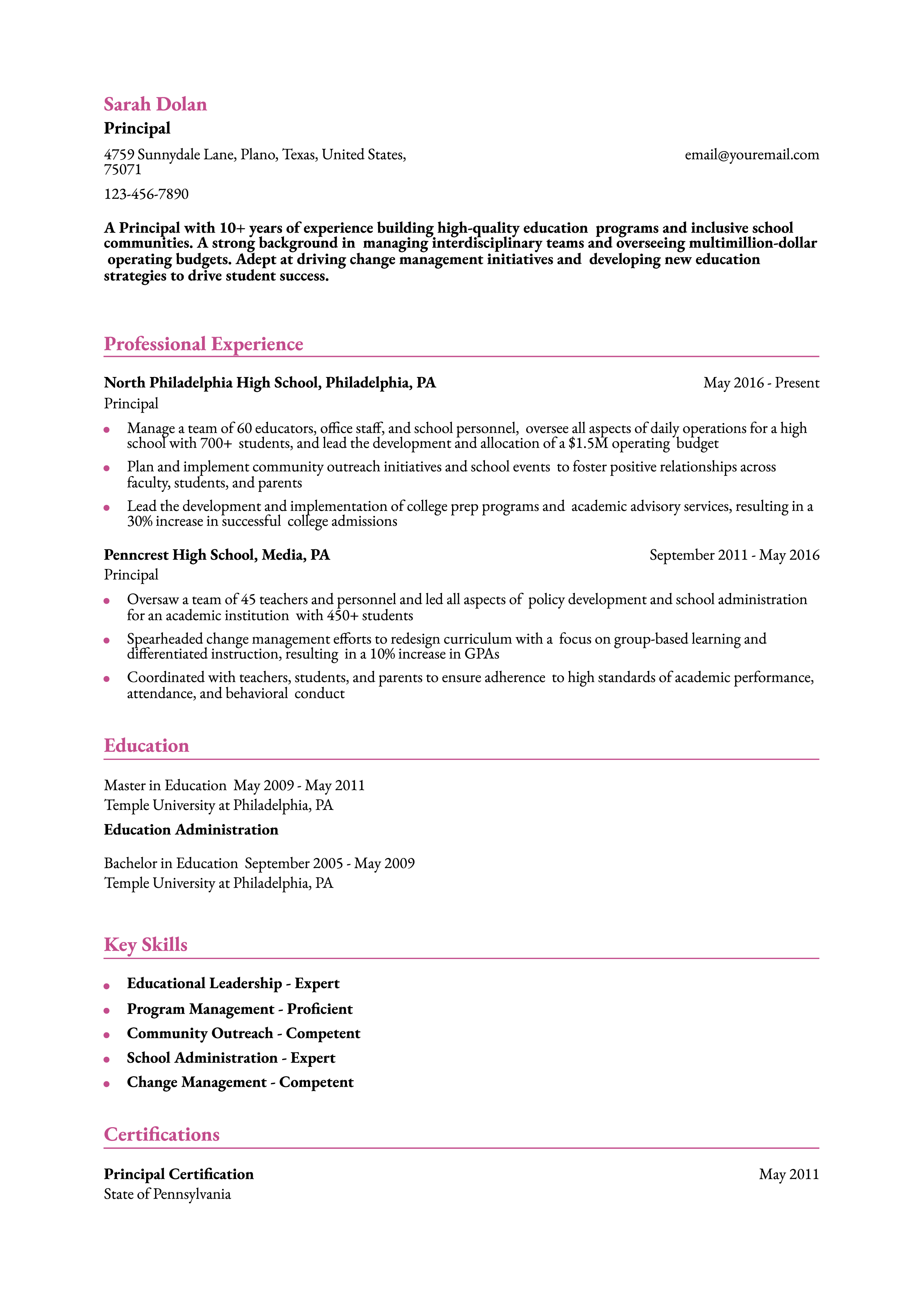 Principal Resume Examples and Templates for 2024 - ResumeBuilder.com