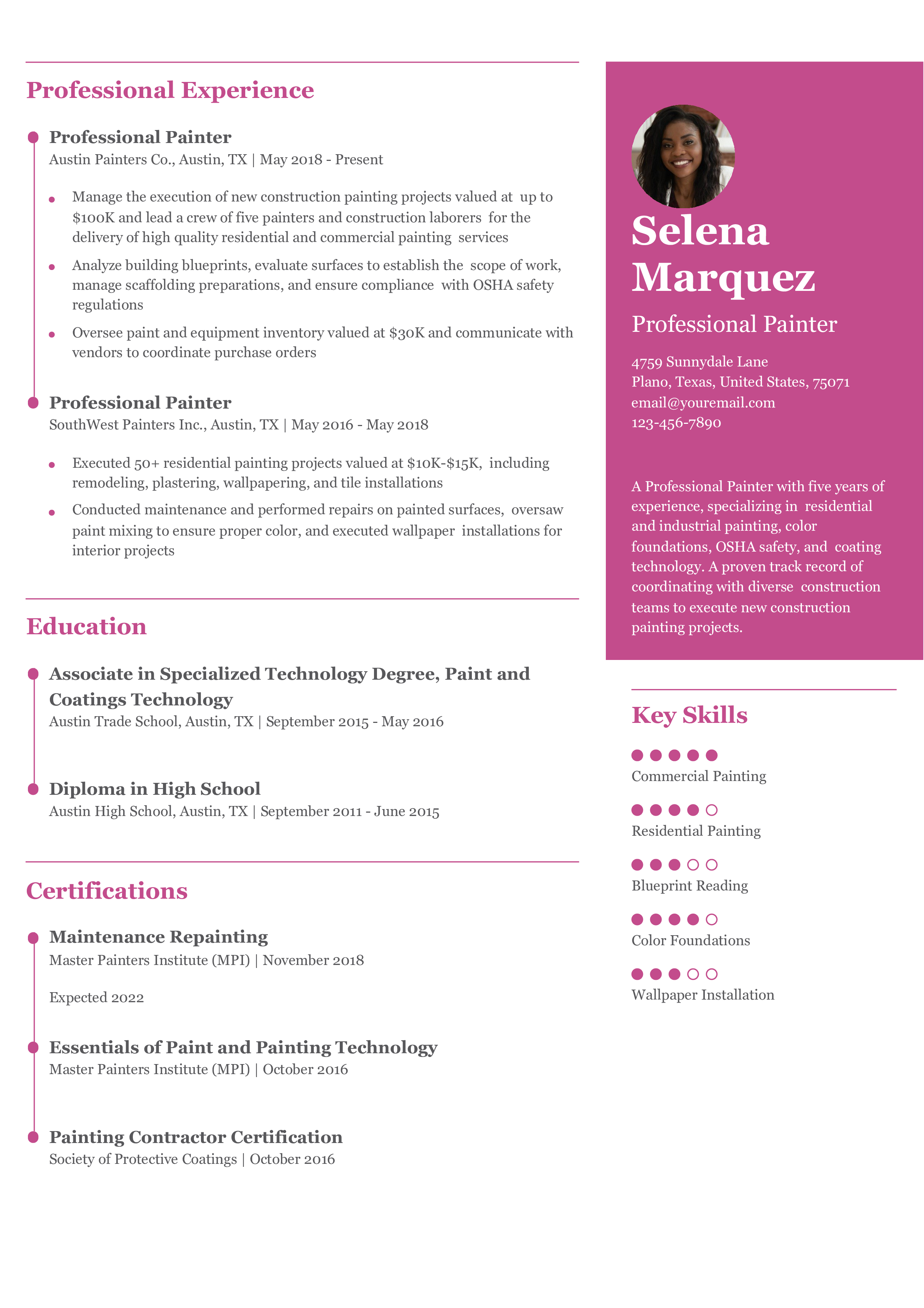 Professional Painter Resume Examples and Templates for 2024 ...