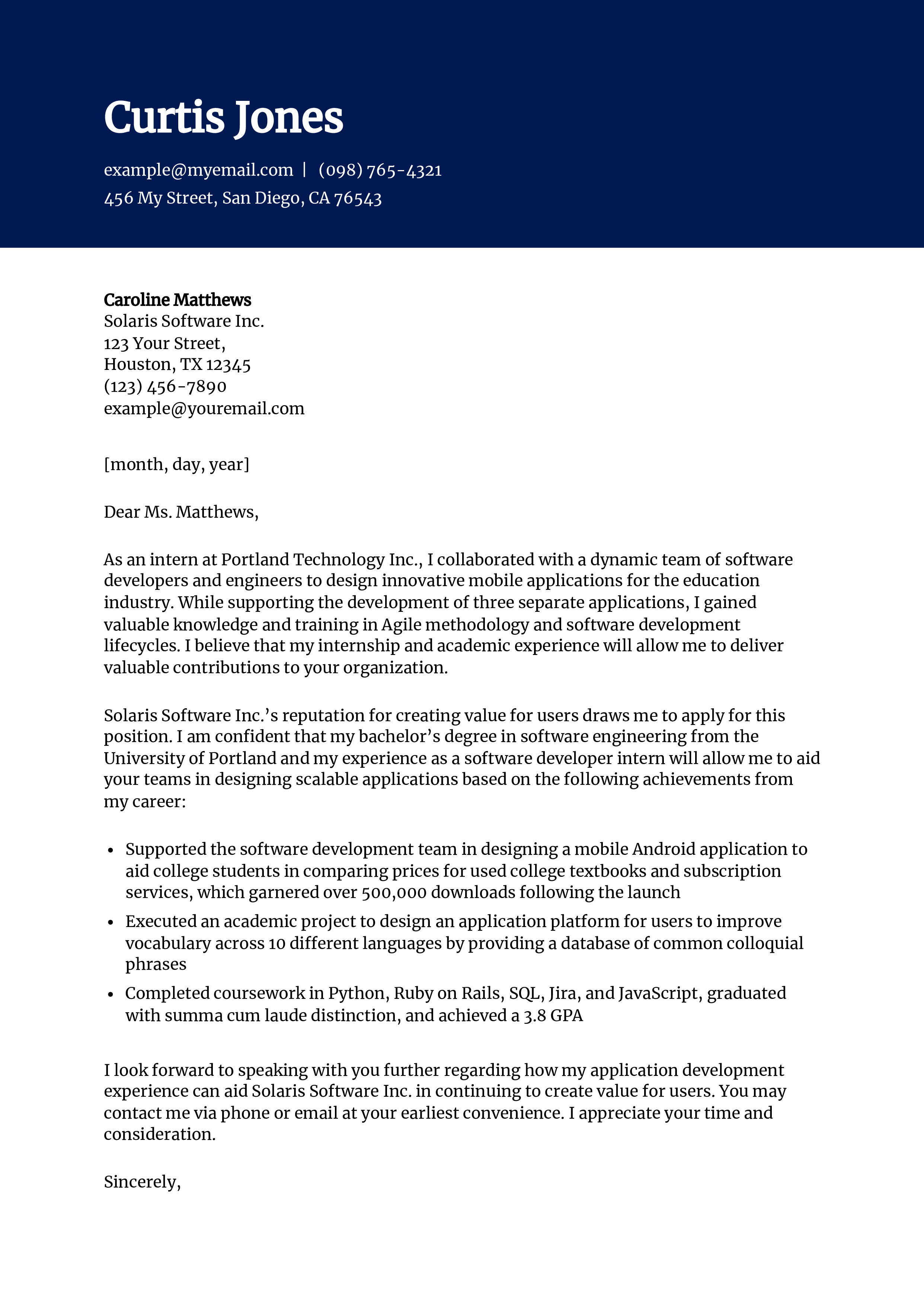 Recent Graduate Cover Letter Examples and Templates for 2024 ...