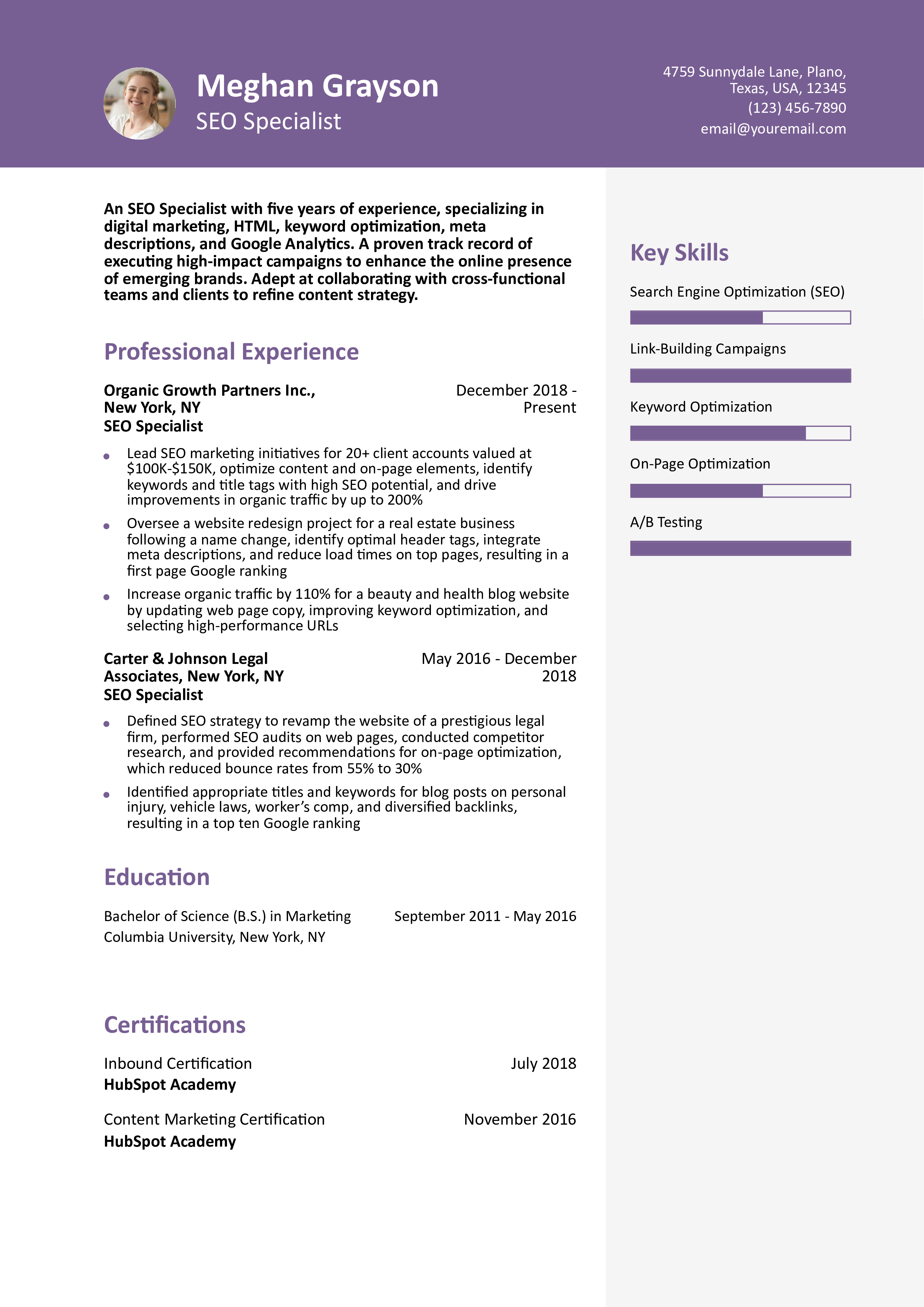 SEO Specialist Resume Examples and Templates for 2024 - ResumeBuilder.com