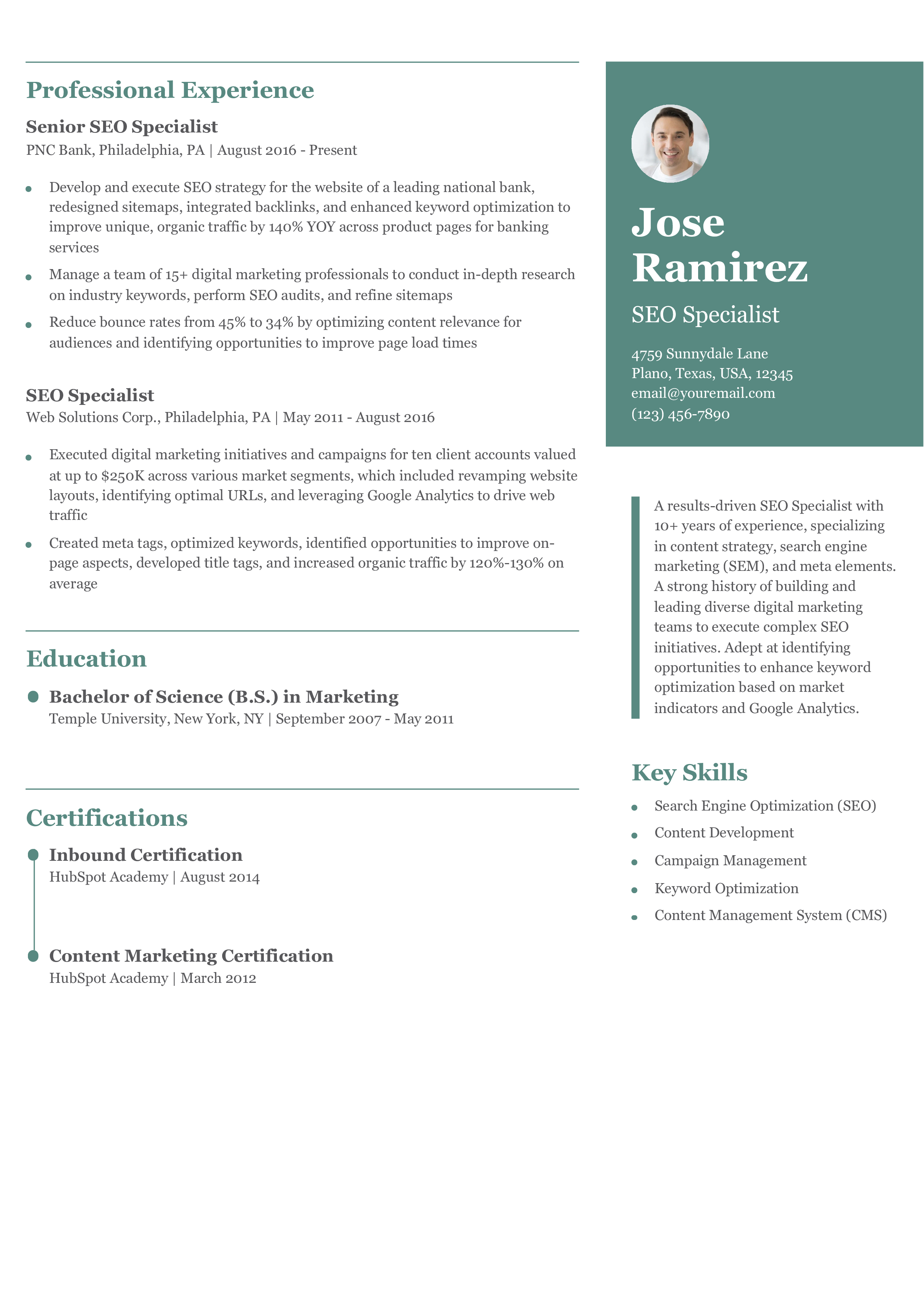 SEO Specialist Resume Examples and Templates for 2024 - ResumeBuilder.com