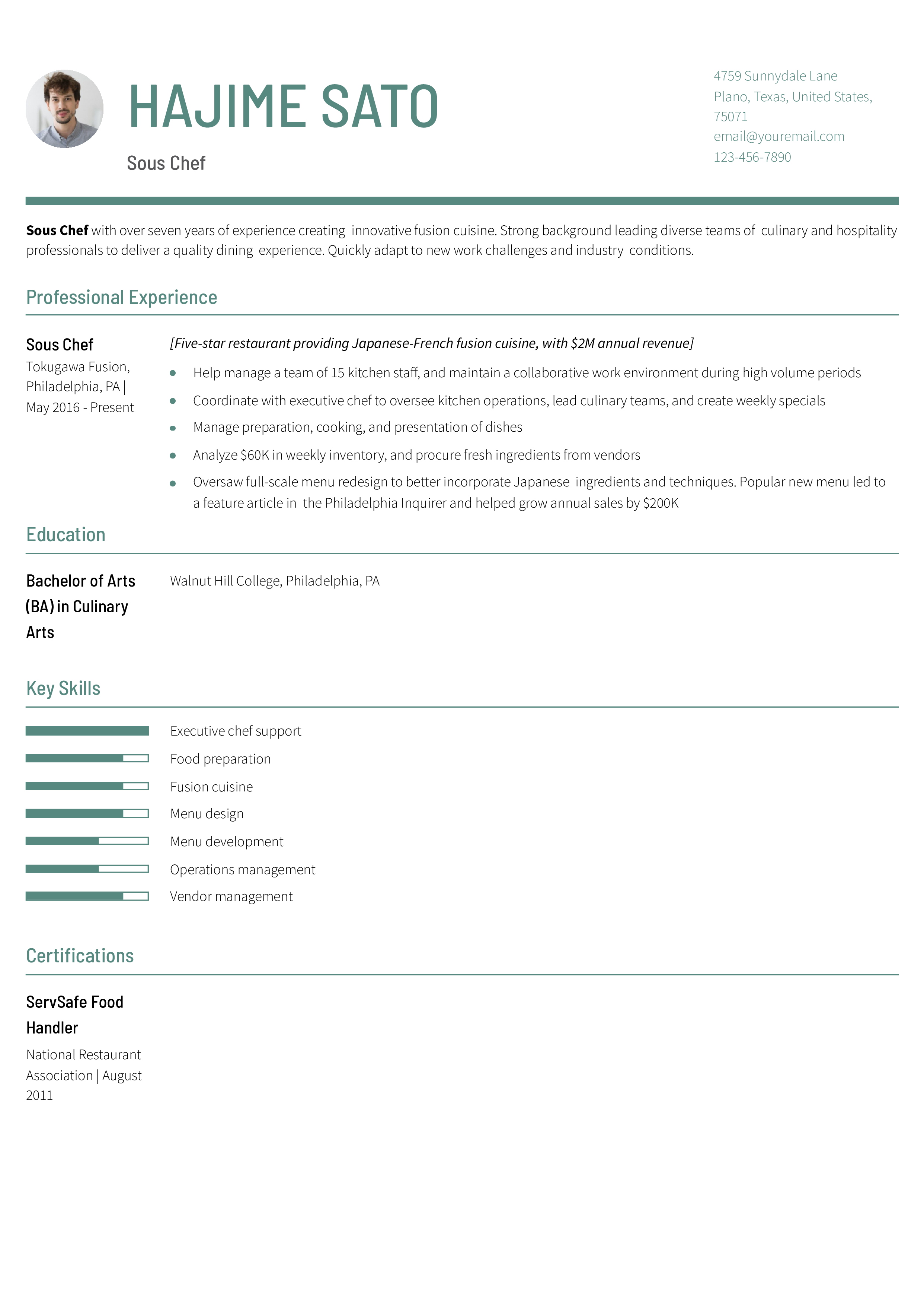 Sous Chef Resume Examples and Templates for 2024 - ResumeBuilder.com