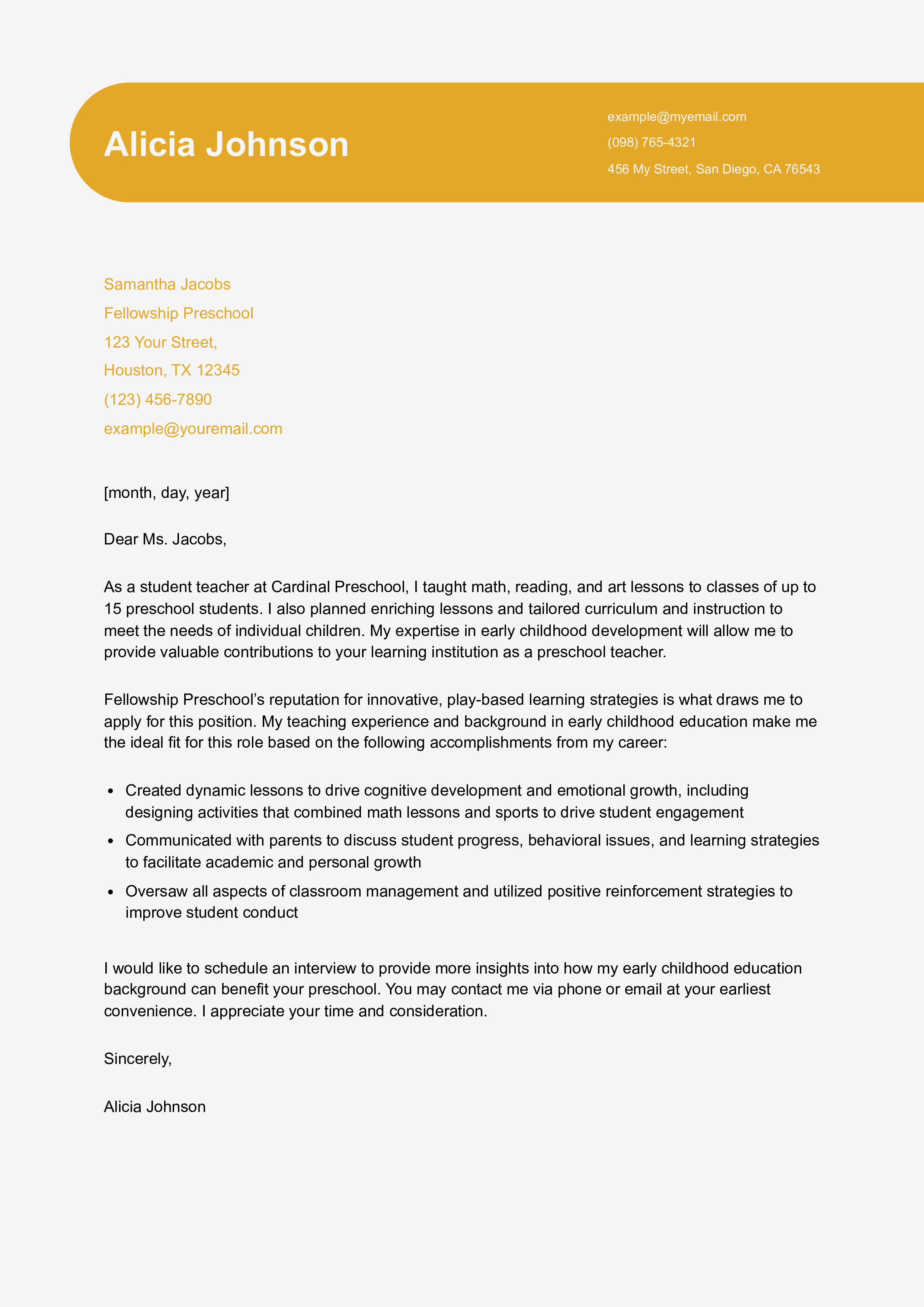 Student Teacher Cover Letter Examples and Templates for 2024 ...