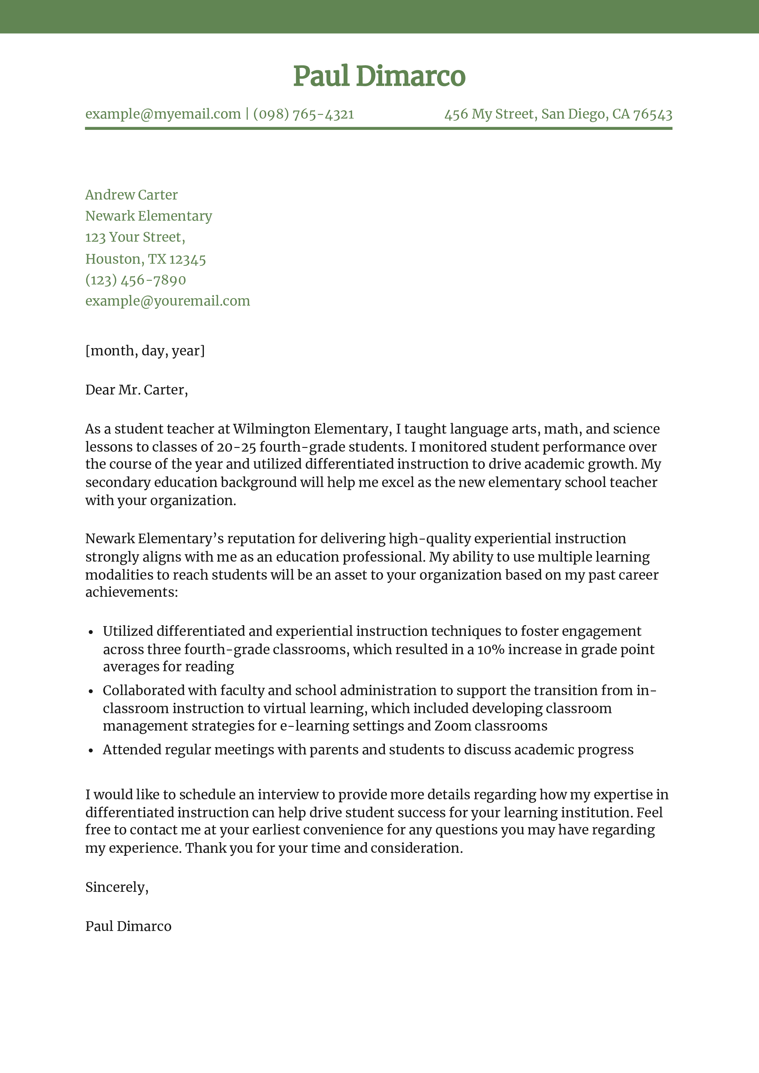 Student Teacher Cover Letter Examples and Templates for 2024 ...