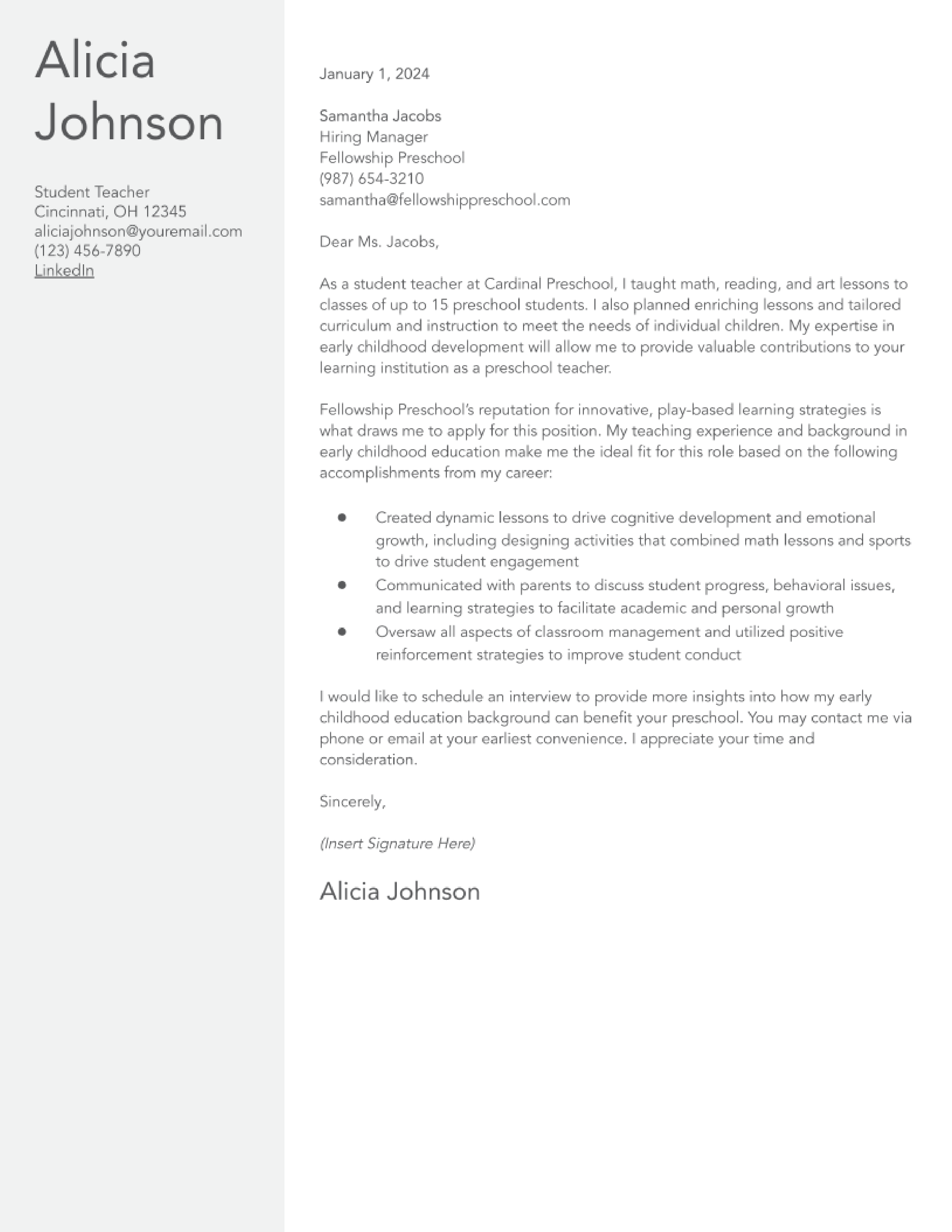 Student Teacher Cover Letter Examples and Templates for 2024 ...