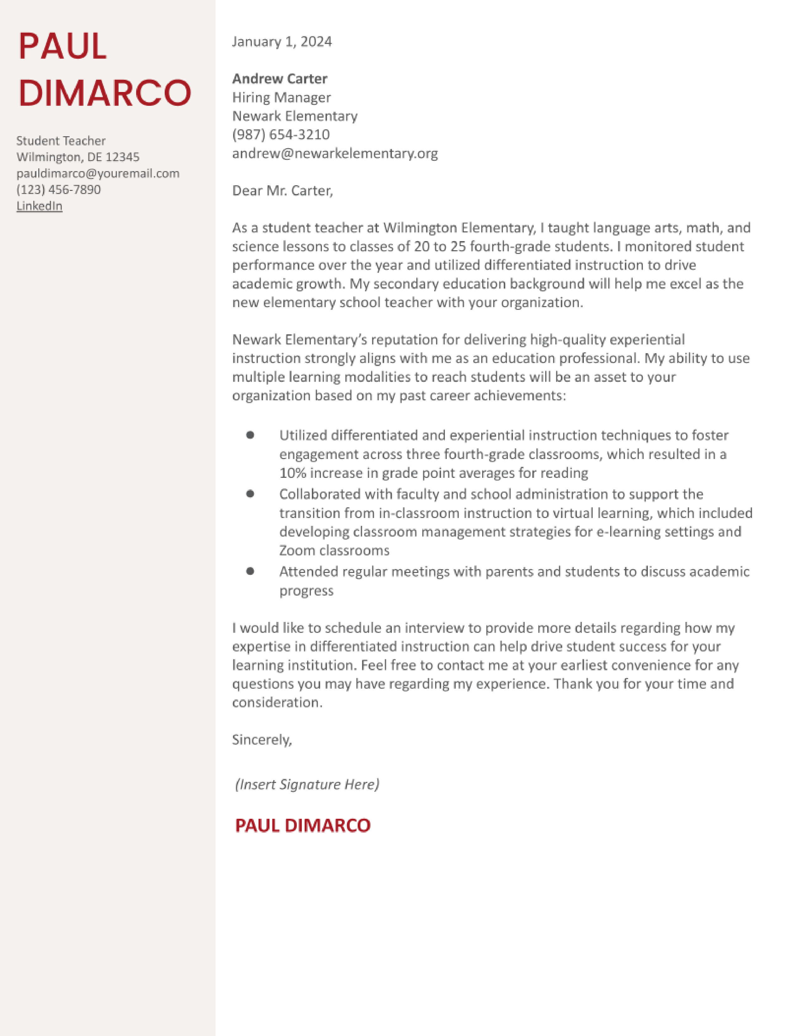 Student Teacher Cover Letter Examples and Templates for 2024 ...