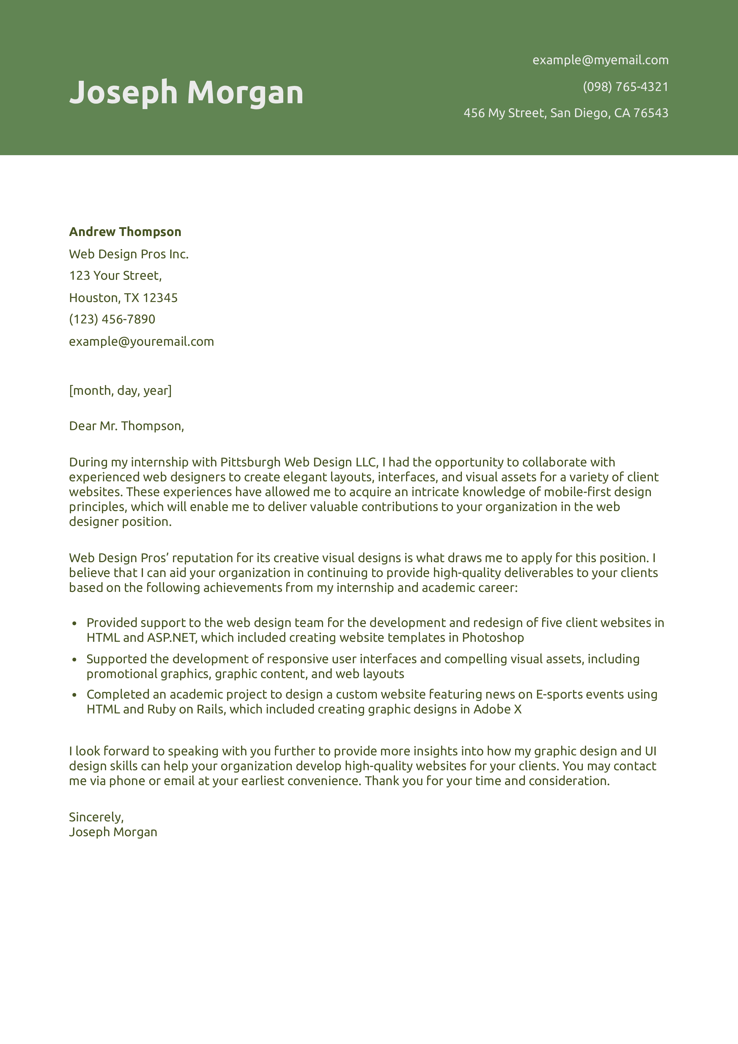 Web Designer Cover Letter Examples and Templates for 2024 ...