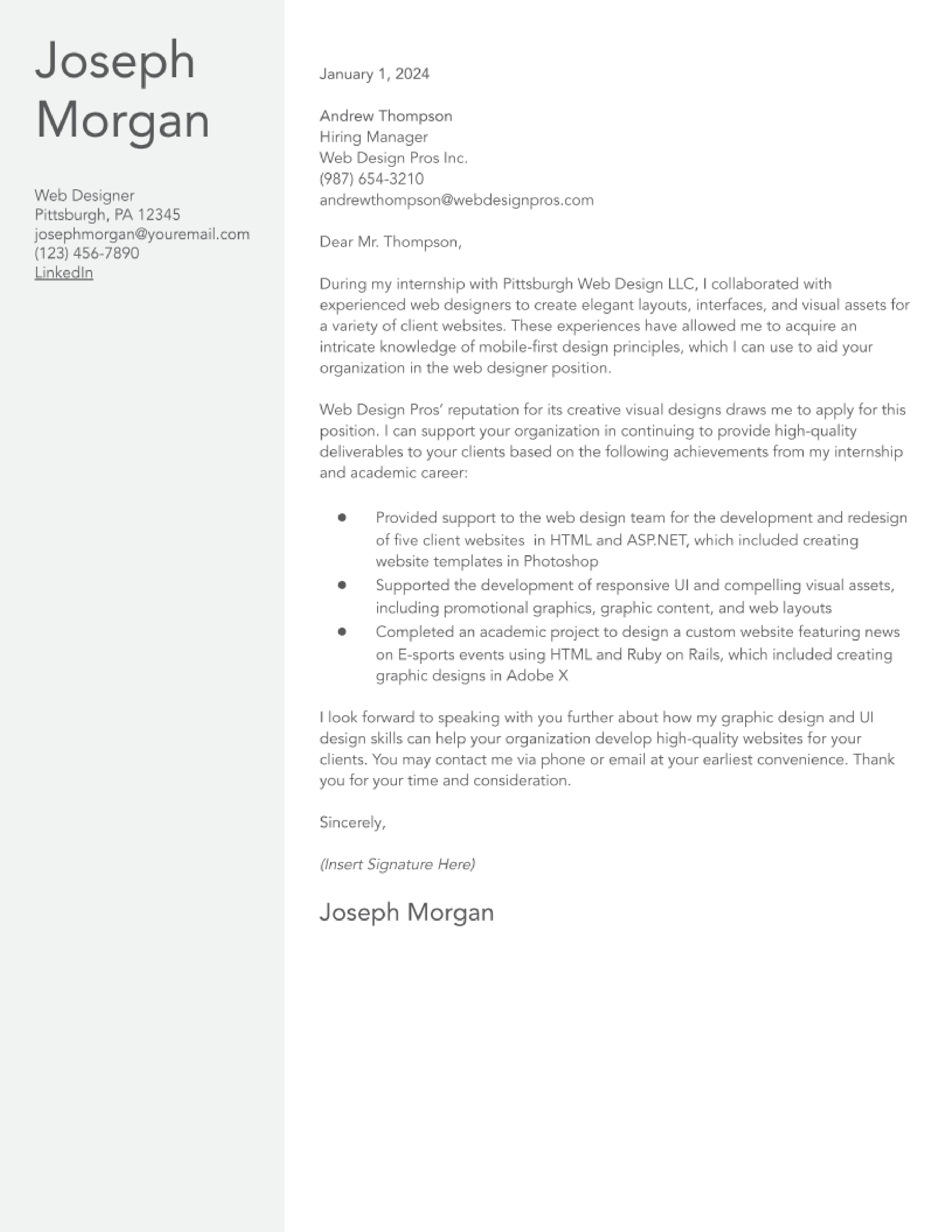 Web Designer Cover Letter Examples and Templates for 2024 ...