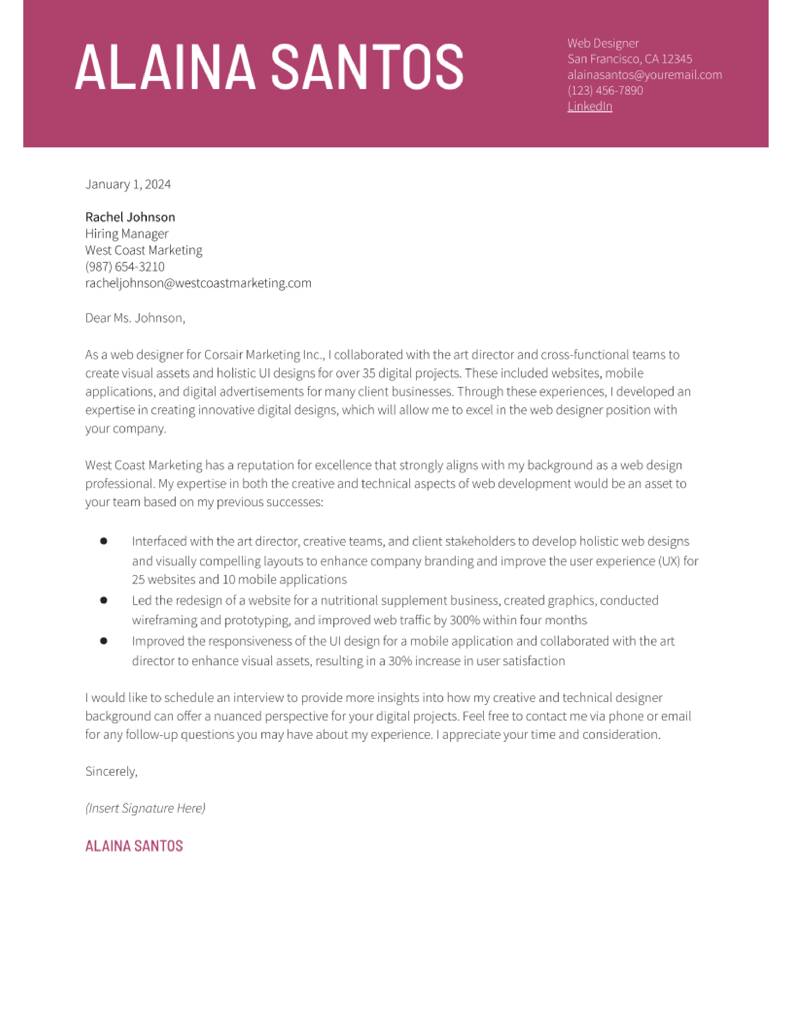 Web Designer Cover Letter Examples and Templates for 2024 ...