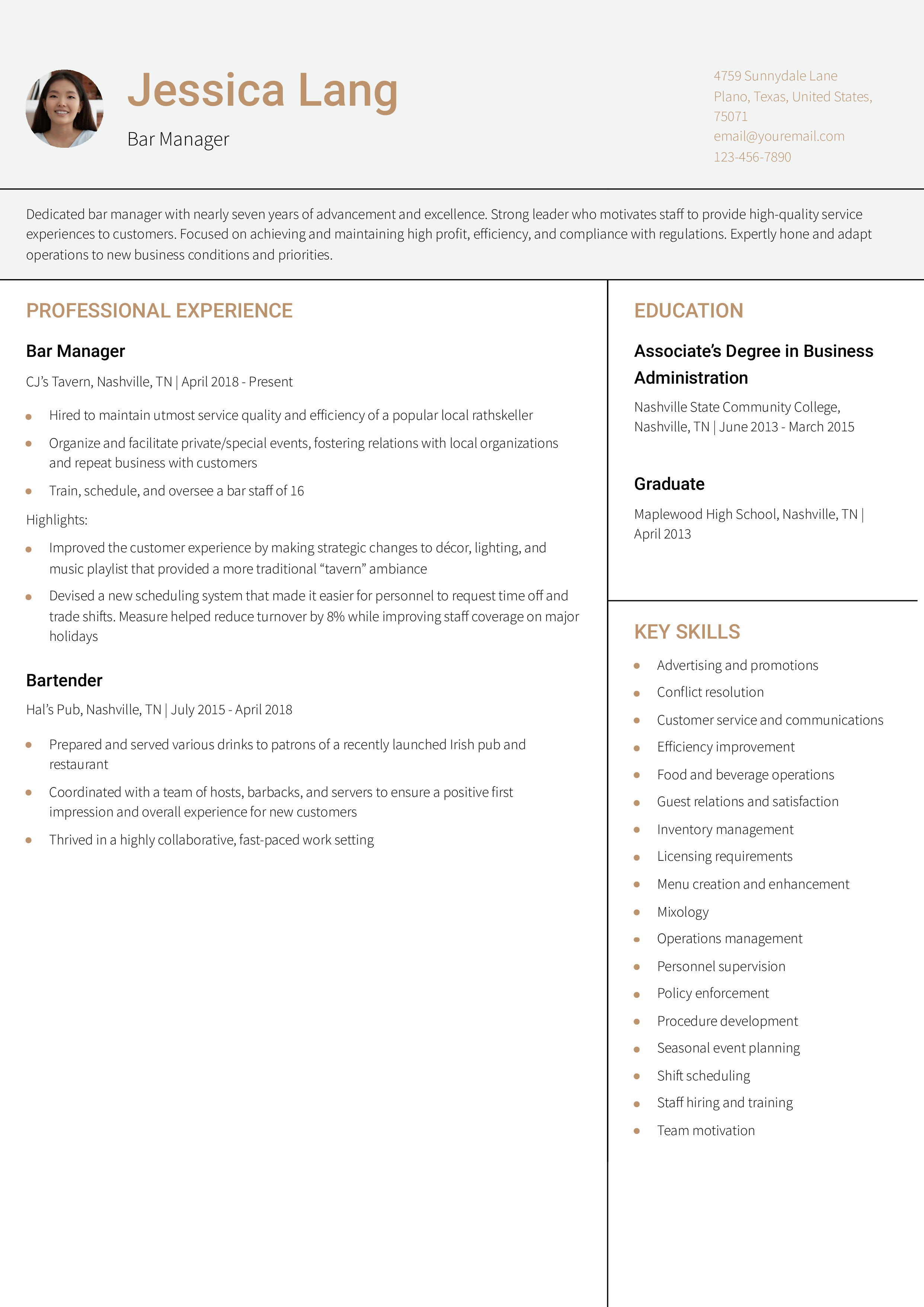 Bar Manager Resume Examples and Templates for 2024 - ResumeBuilder.com
