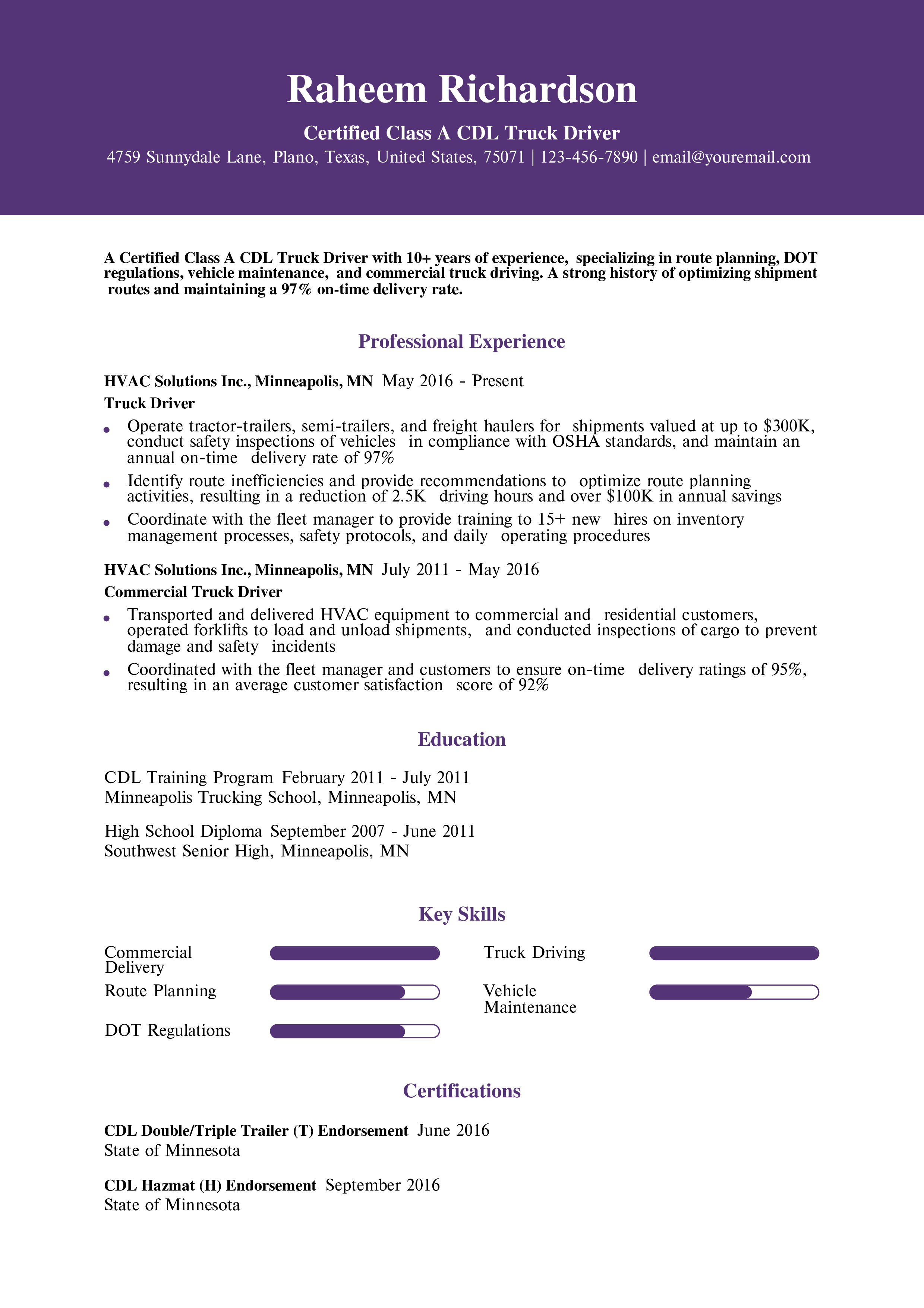 Contemporary Truck Driver Resume Examples and Templates for 2024 ...