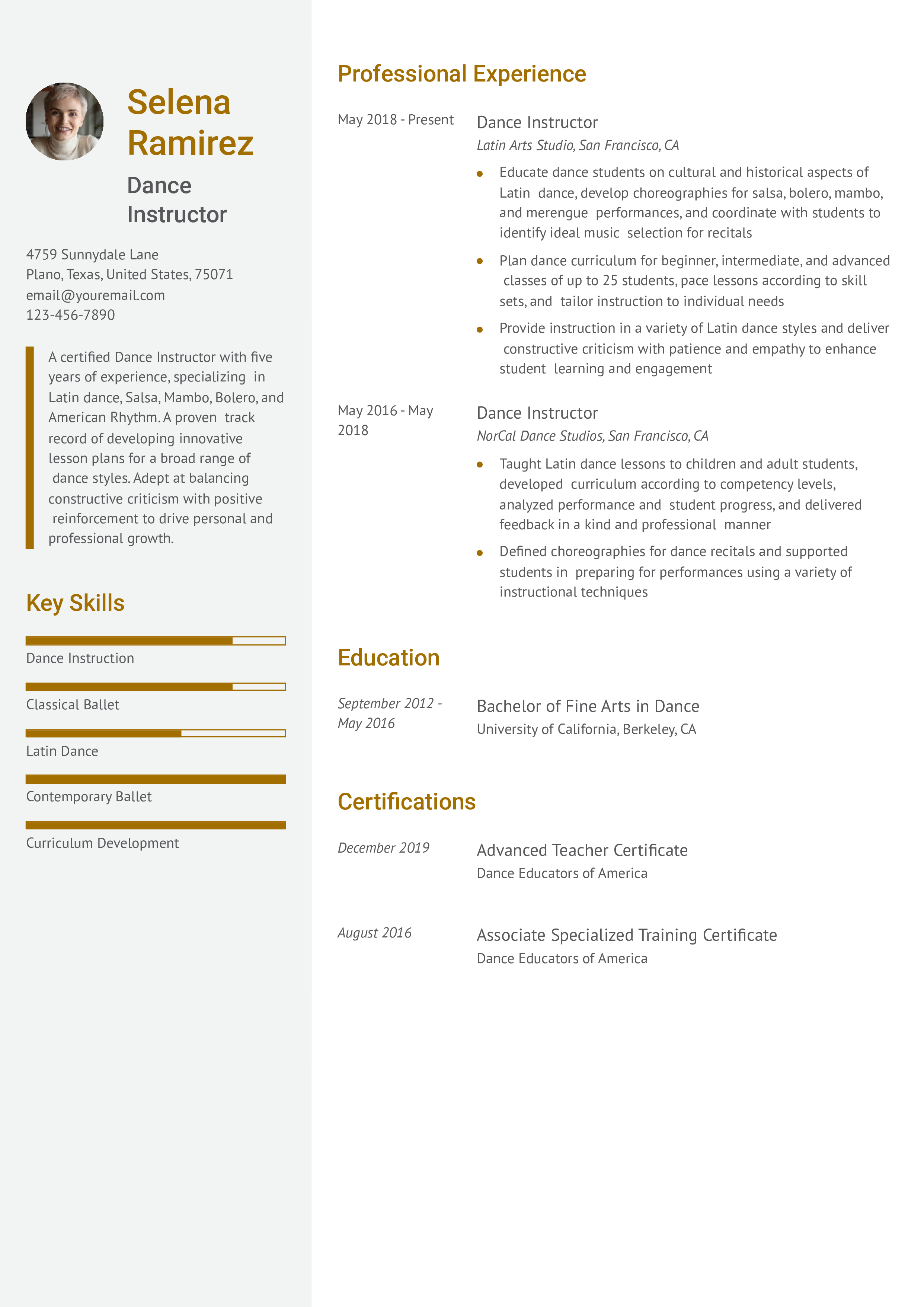 Dance Instructor Resume Examples and Templates for 2024 - ResumeBuilder.com