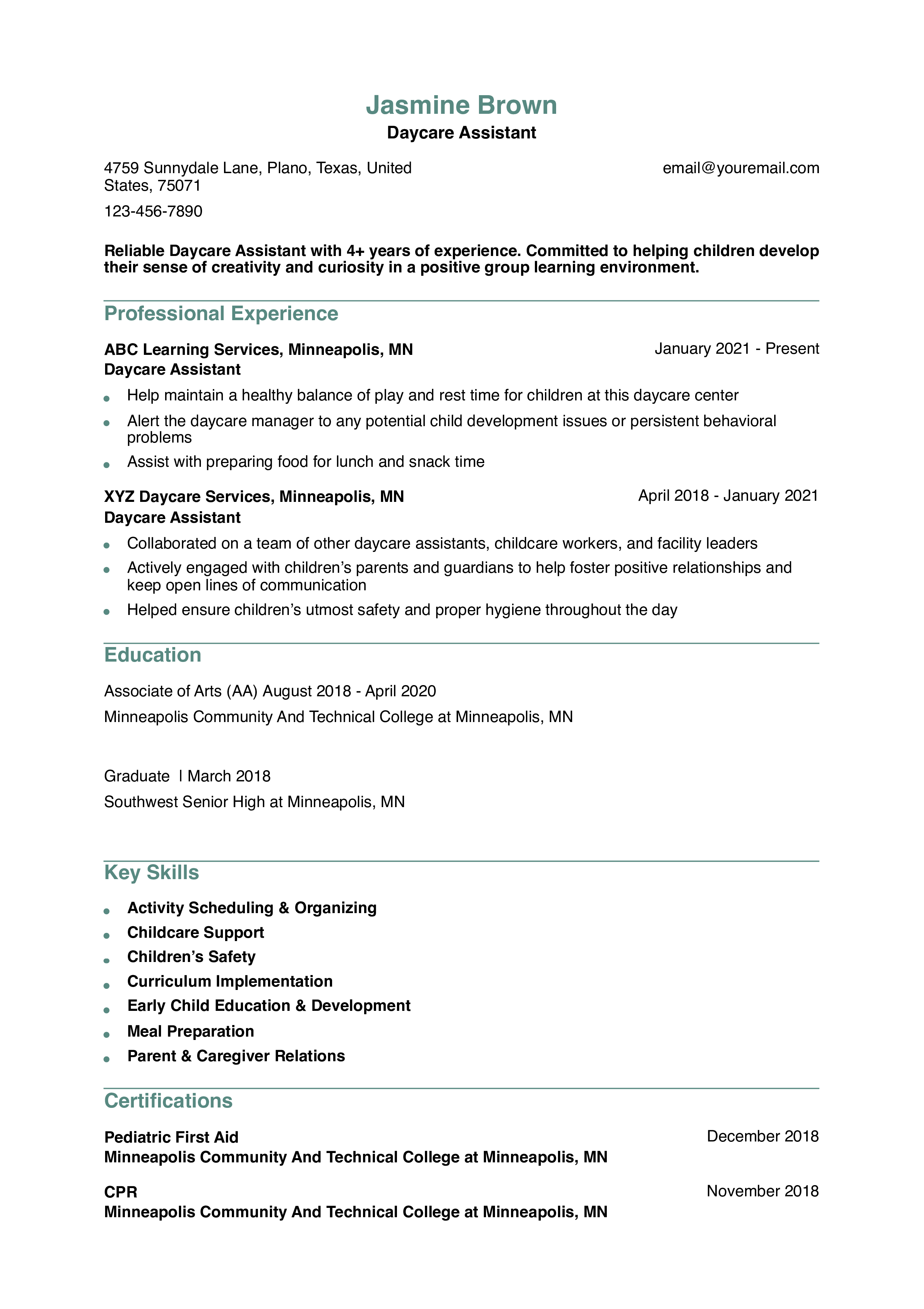 Daycare Assistant Resume Examples and Templates for 2024 ...