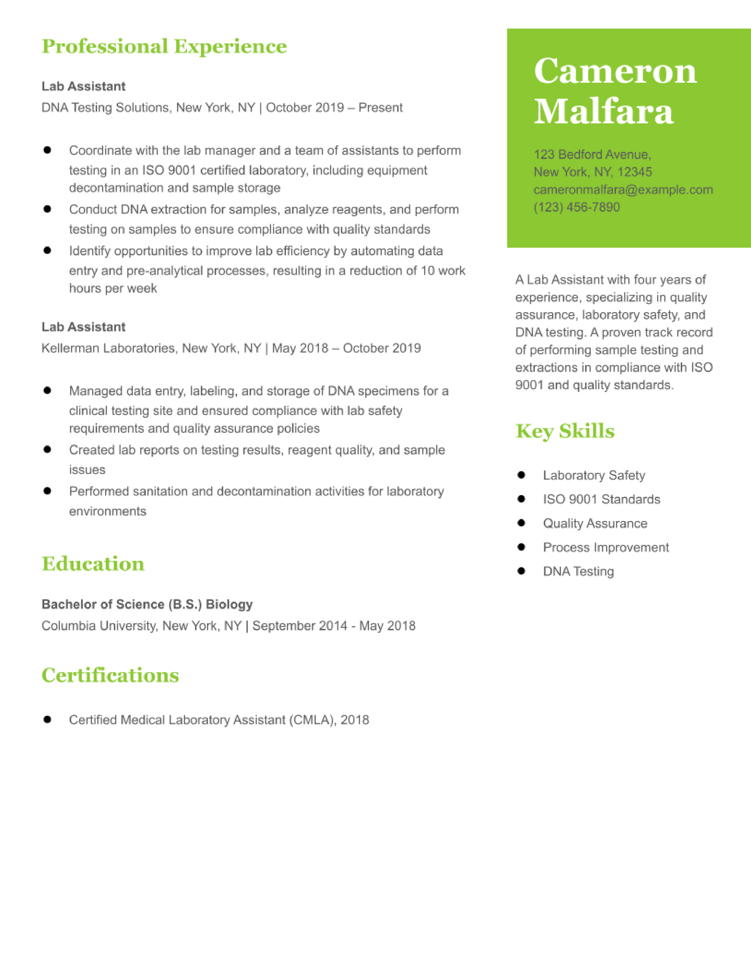 Lab Assistant Resume Examples and Templates for 2024 - ResumeBuilder.com