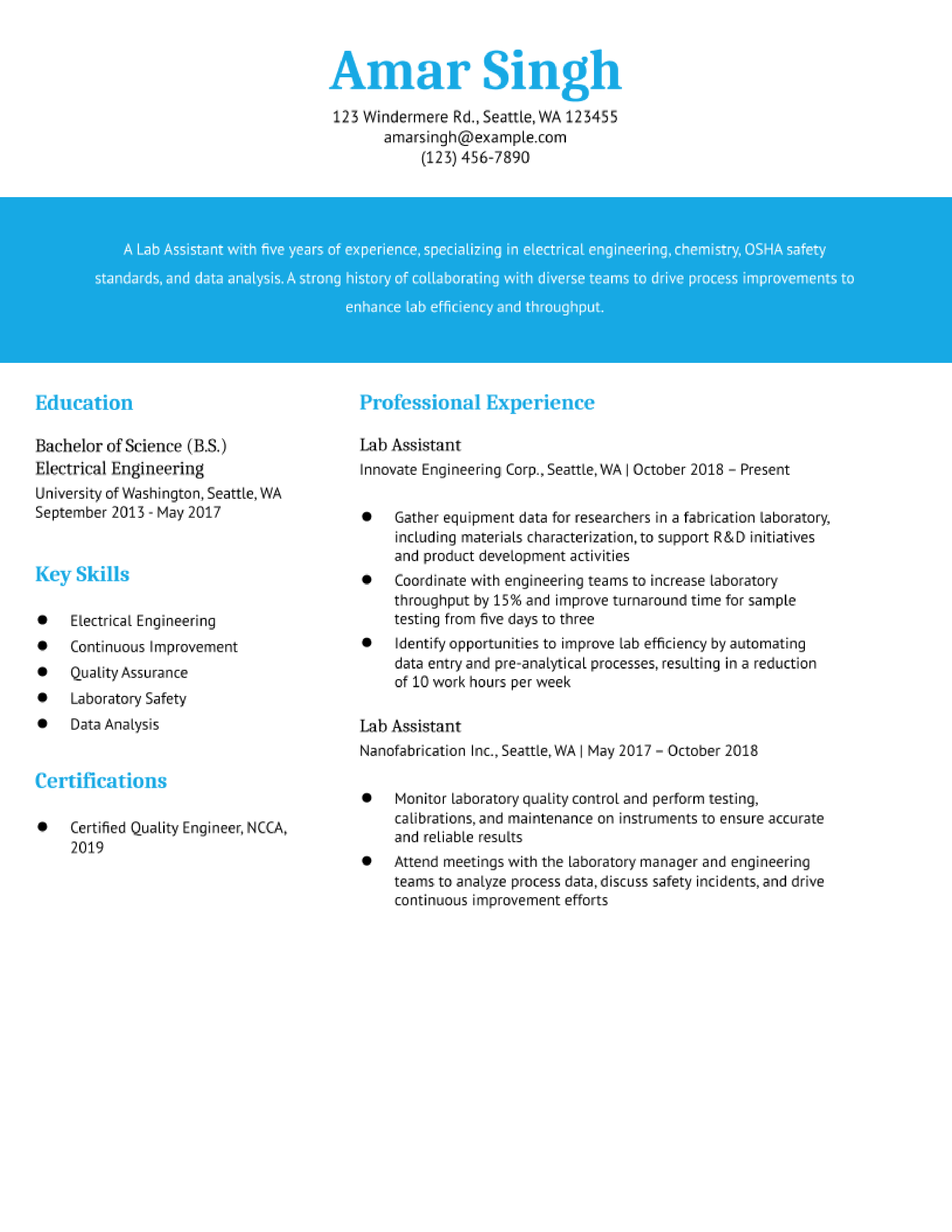 Lab Assistant Resume Examples and Templates for 2024 - ResumeBuilder.com