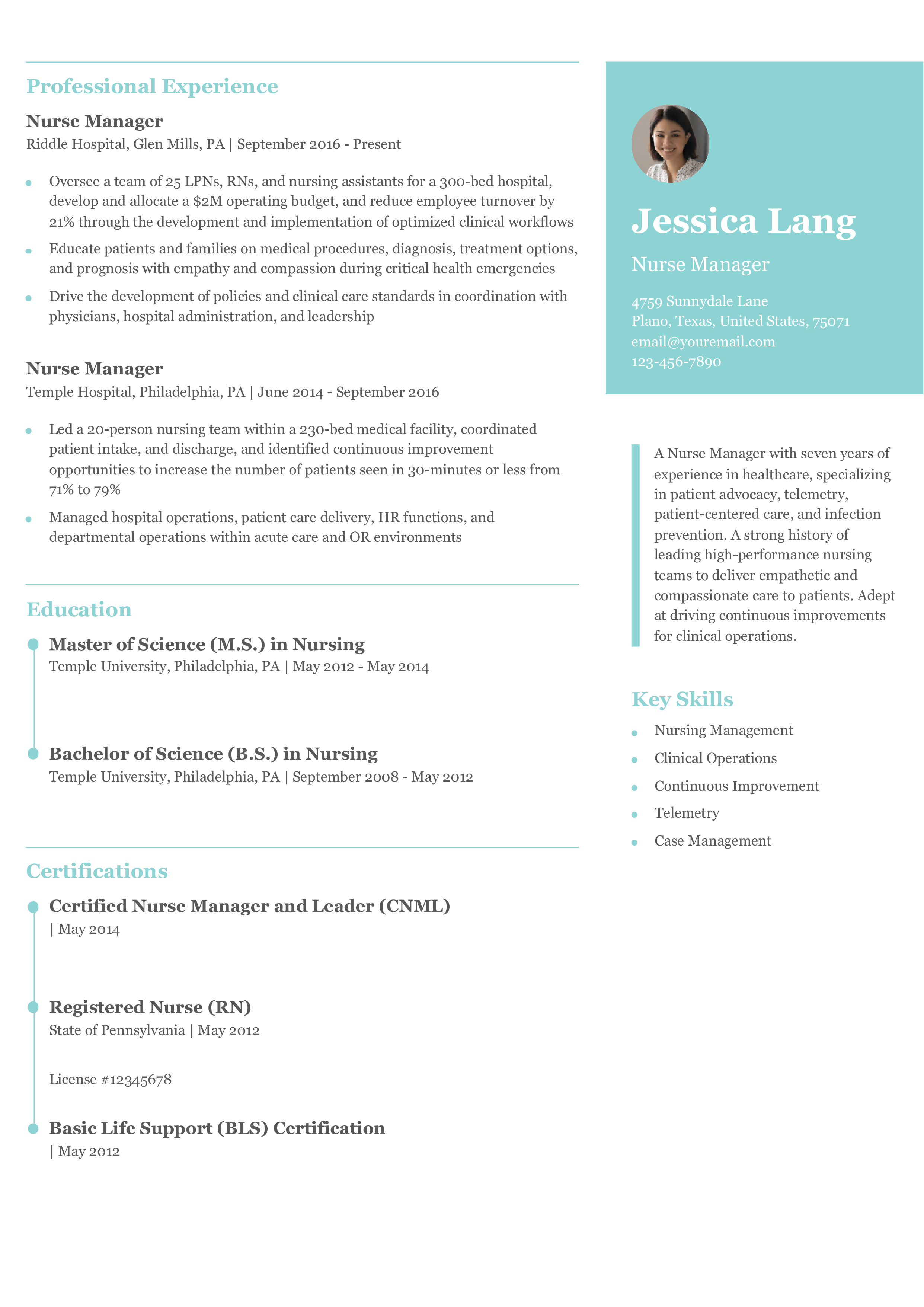 Nurse Manager Resume Examples and Templates for 2024 - ResumeBuilder.com