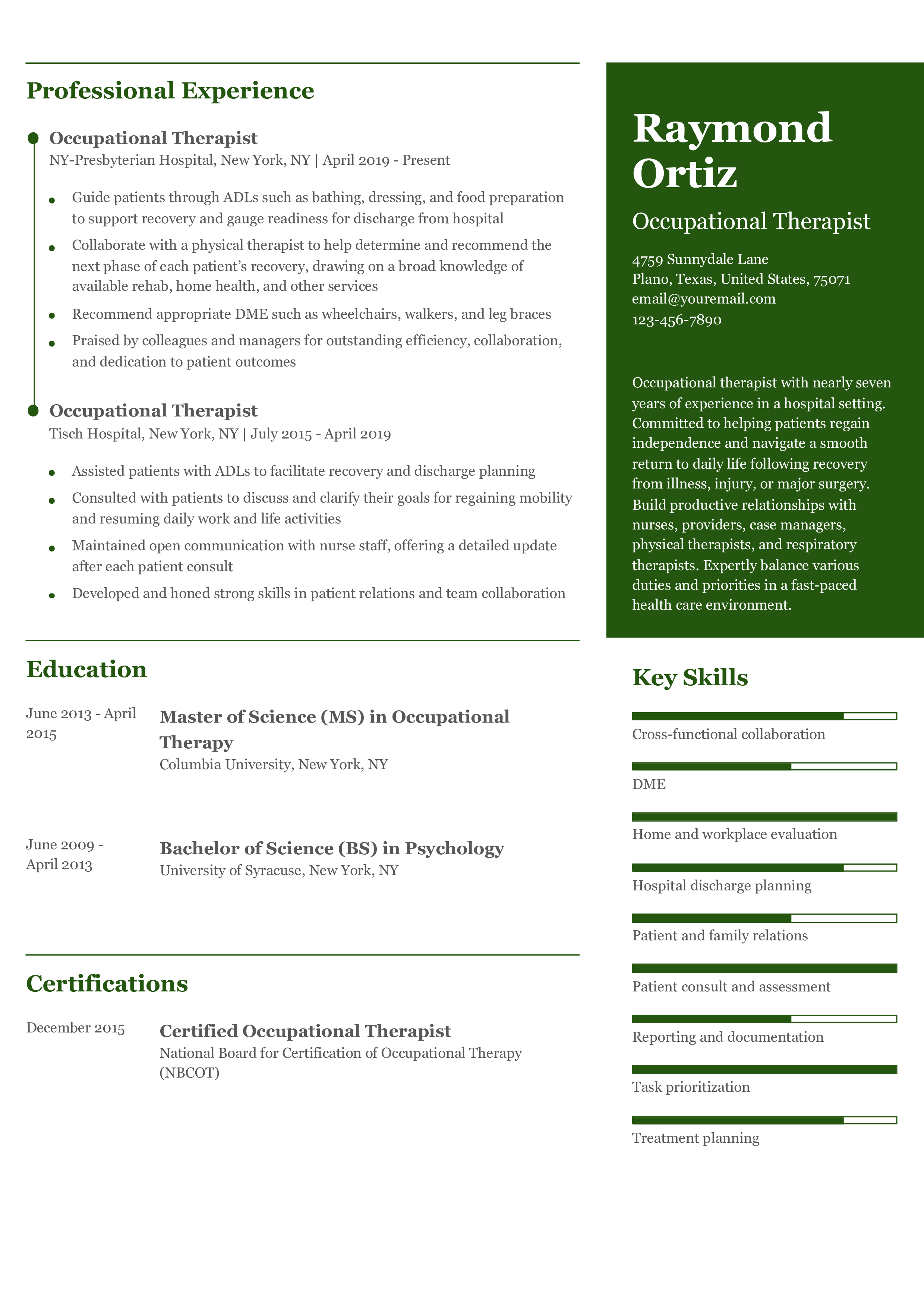 Occupational Therapist Resume Examples and Templates for 2024 ...