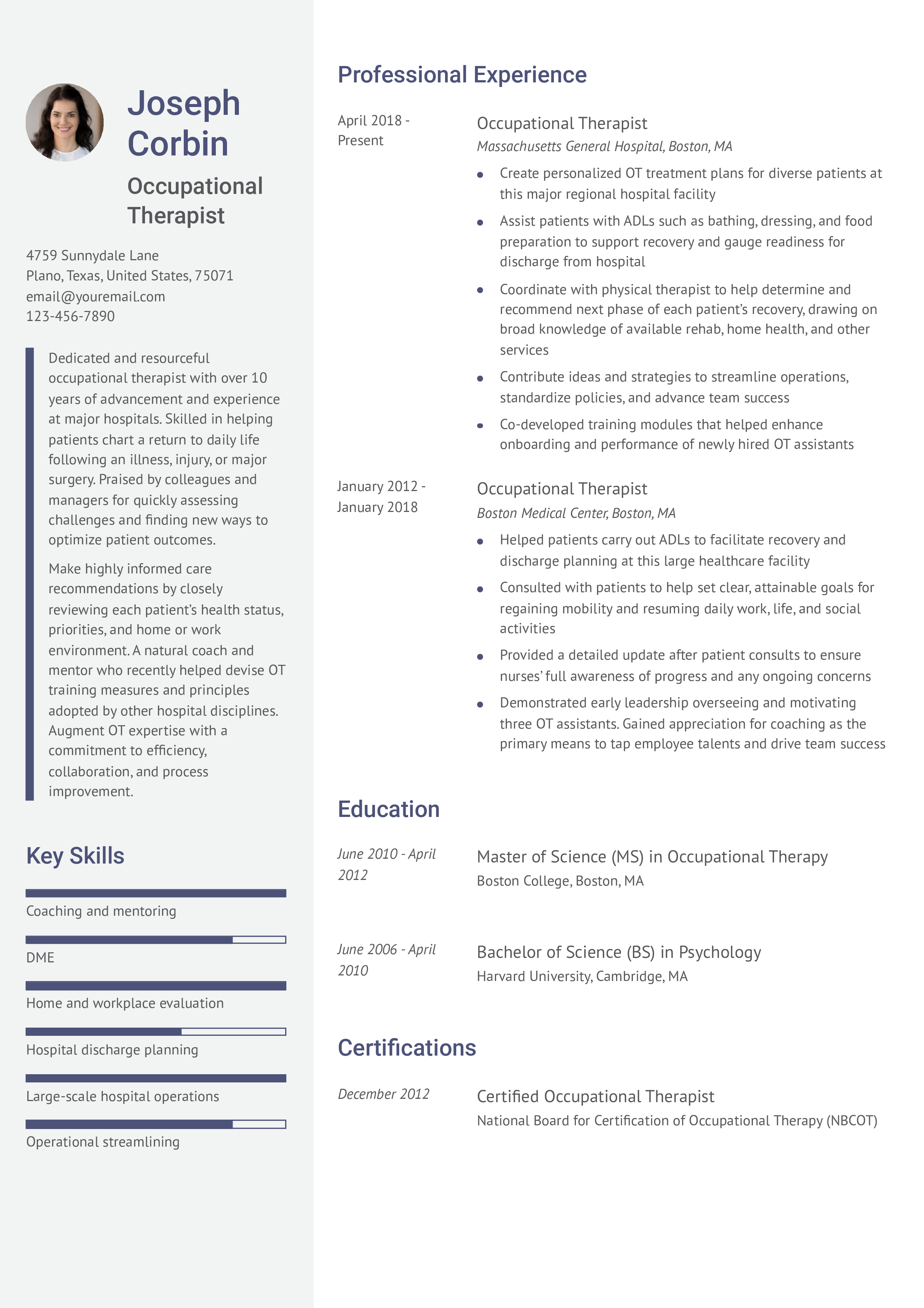 Occupational Therapist Resume Examples and Templates for 2024 ...