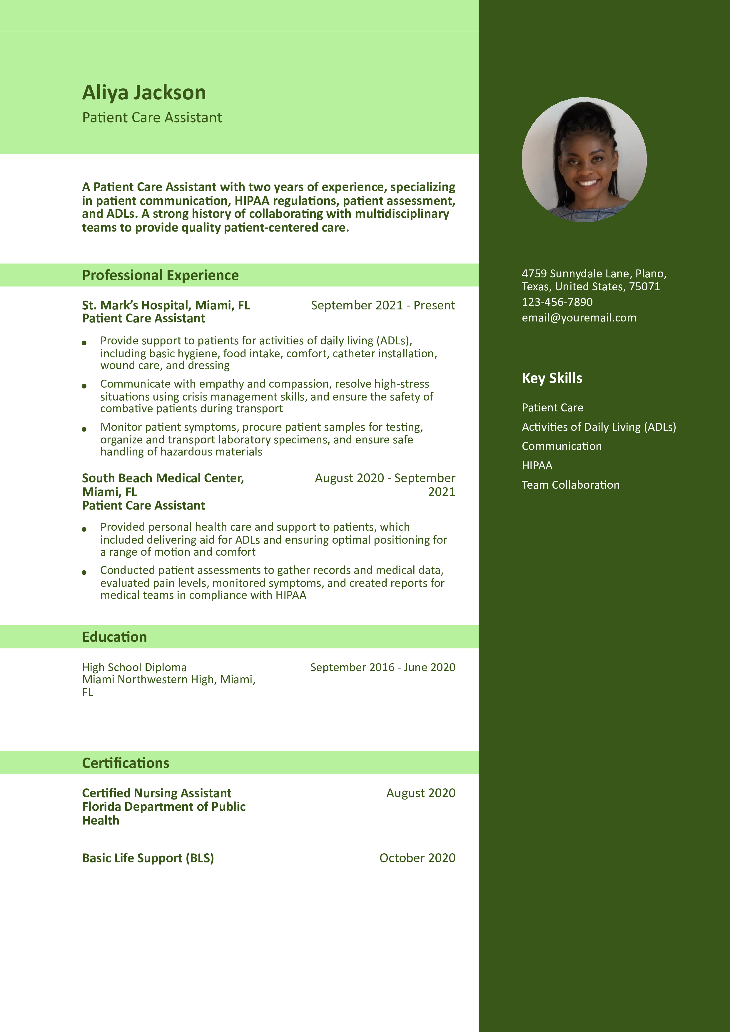 Patient Care Assistant Resume Examples and Templates for 2024 ...