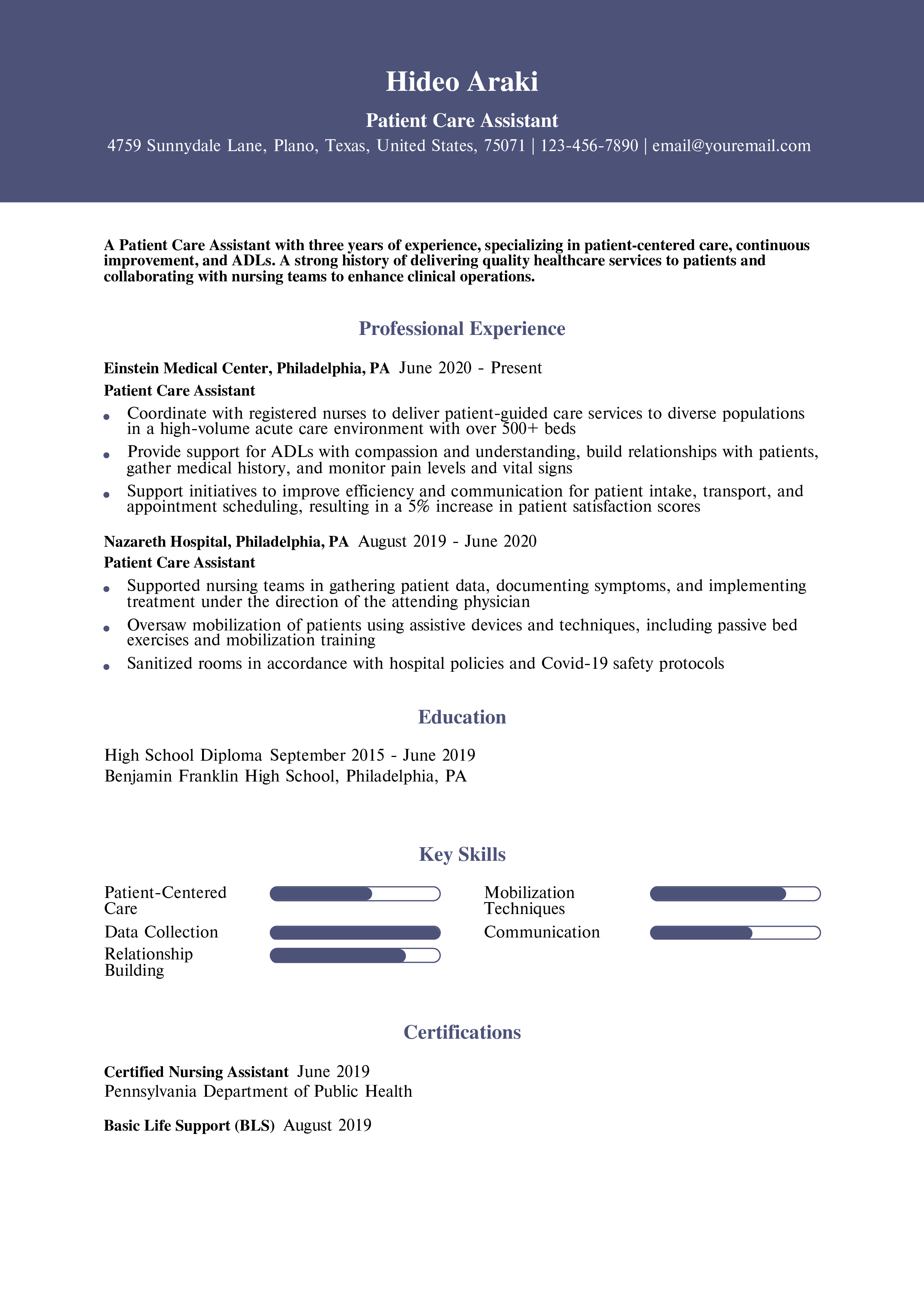 Patient Care Assistant Resume Examples and Templates for 2024 ...