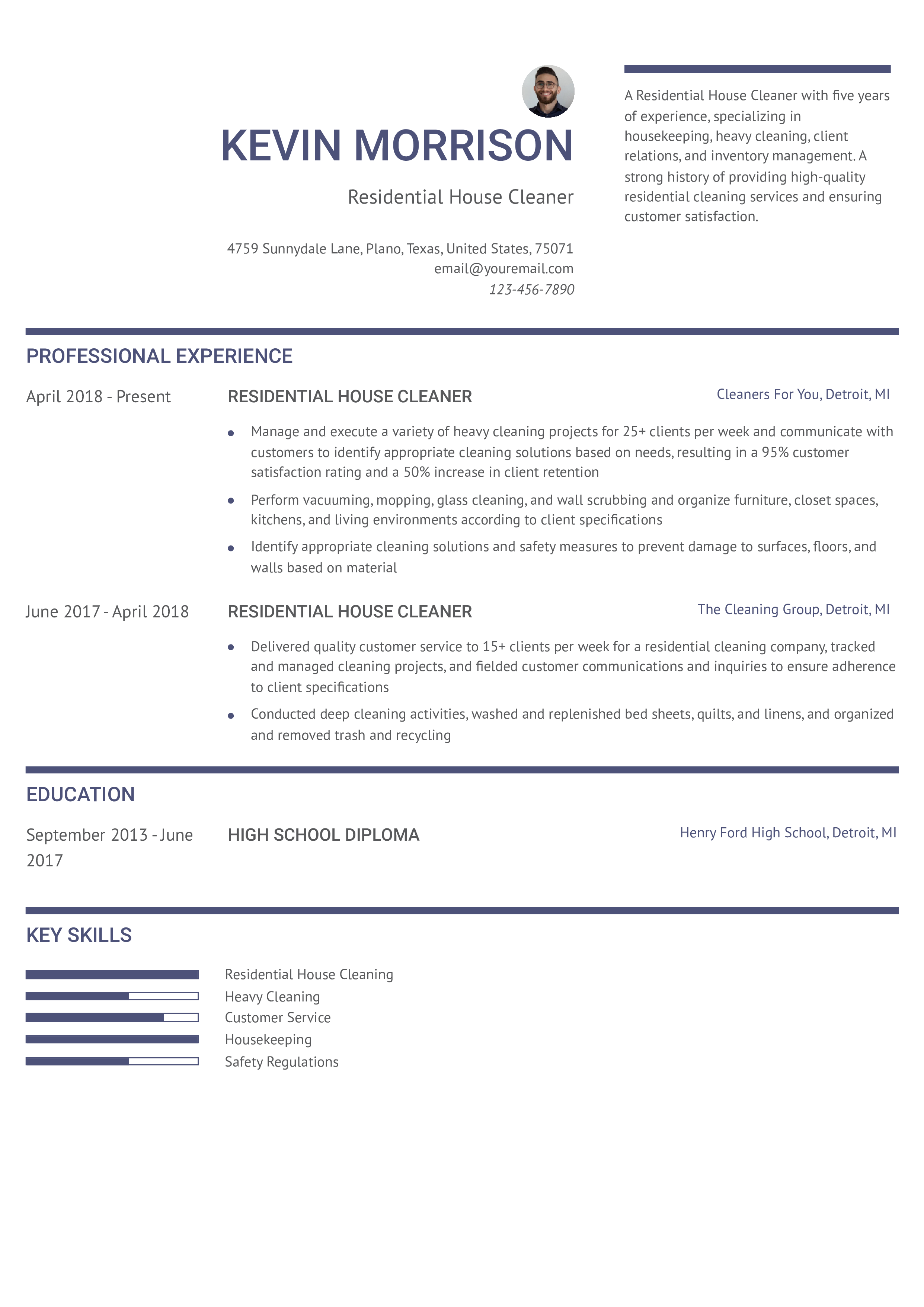 Residential House Cleaner Resume Examples and Templates for 2024 ...