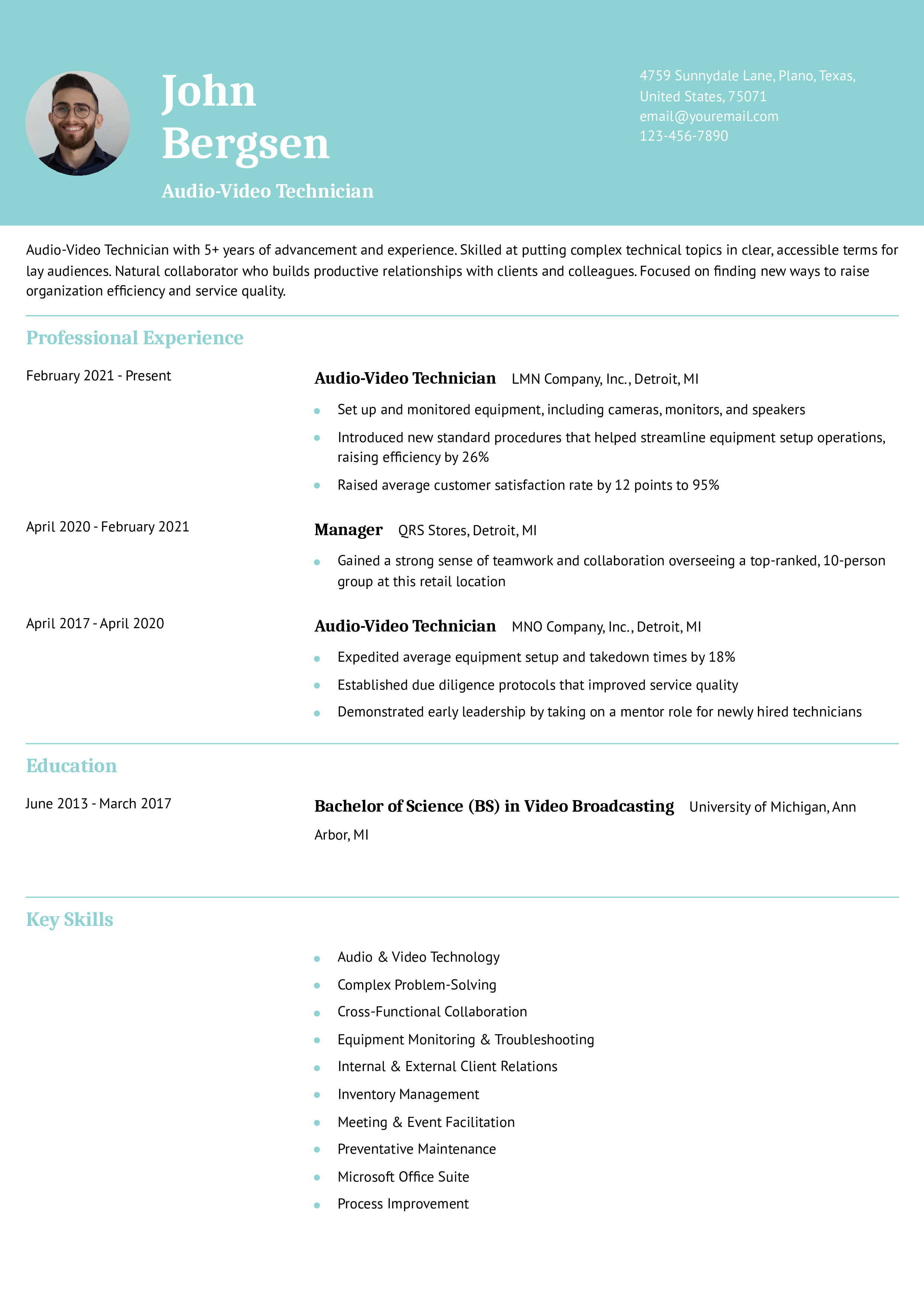 Audio Video Technician Resume Examples and Templates for 2024 ...