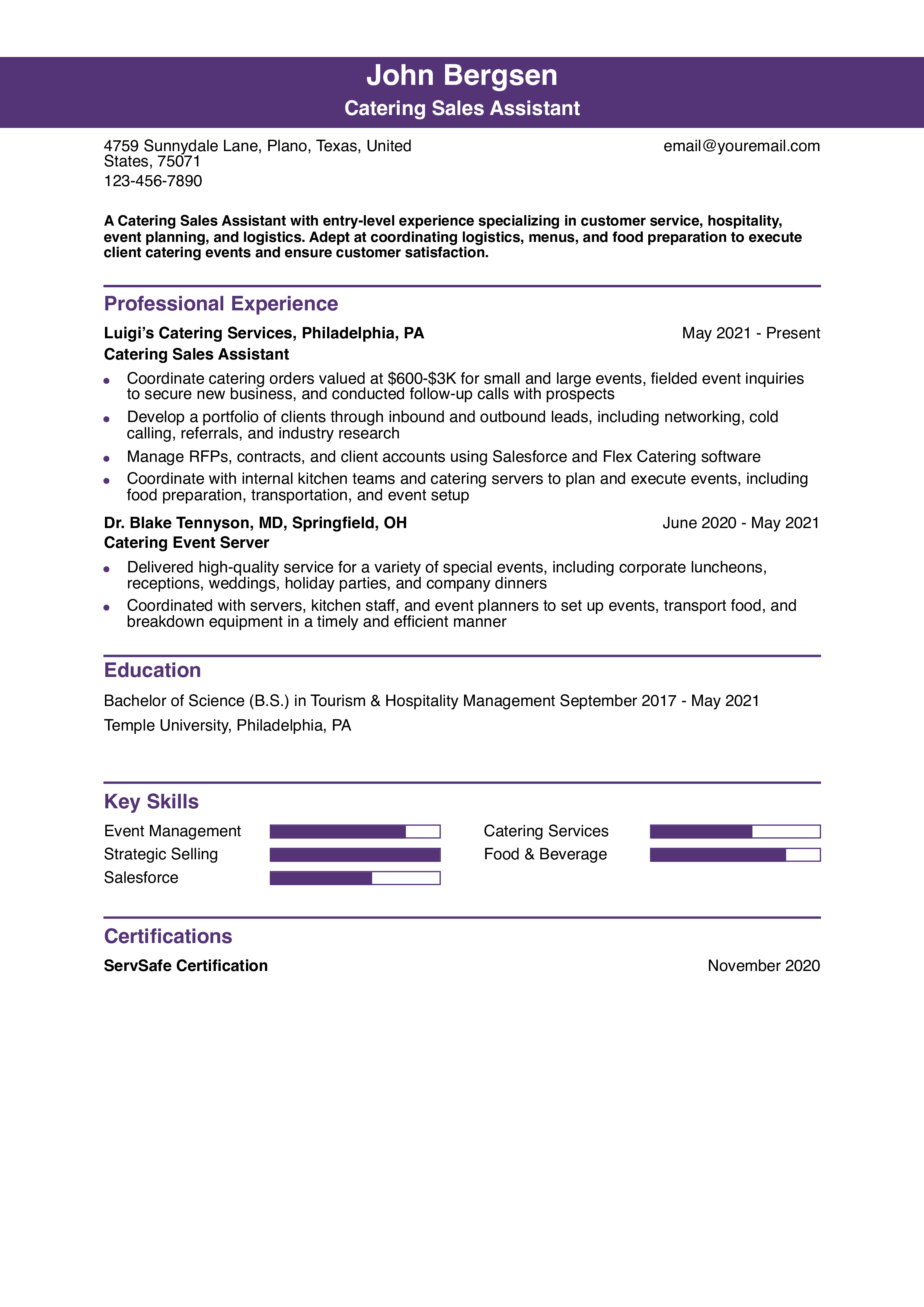 Catering Resume Examples and Templates for 2024 - ResumeBuilder.com