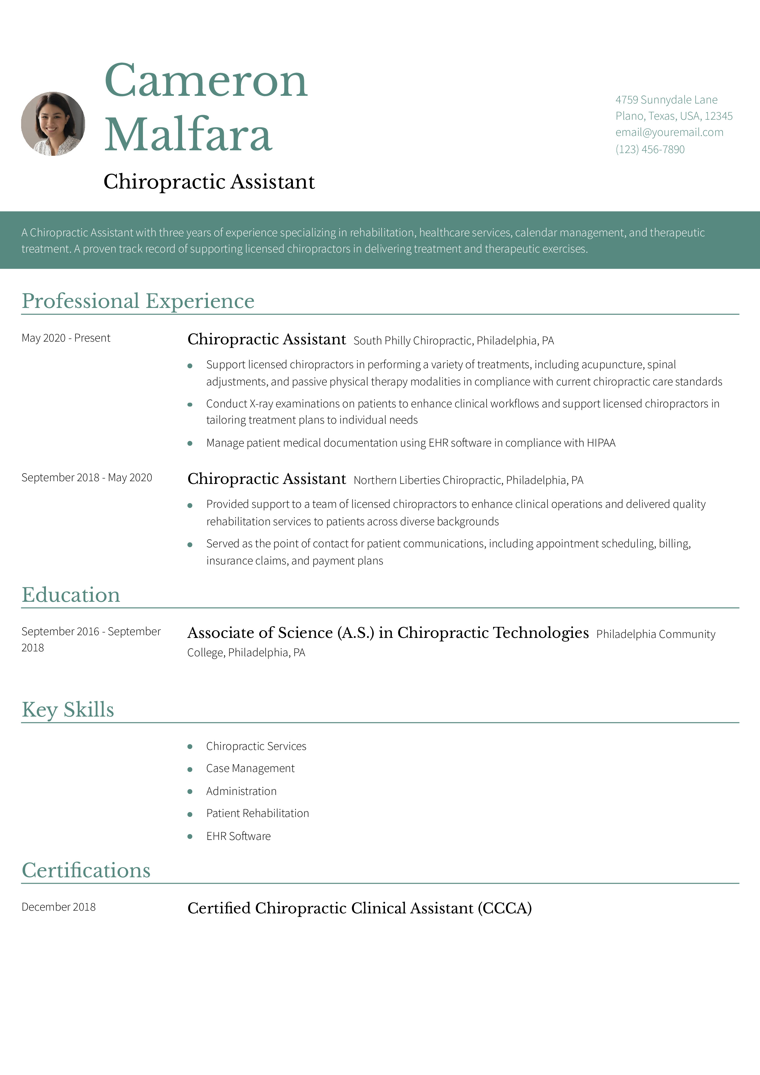 Chiropractic Assistant Resume Examples and Templates for 2024 ...