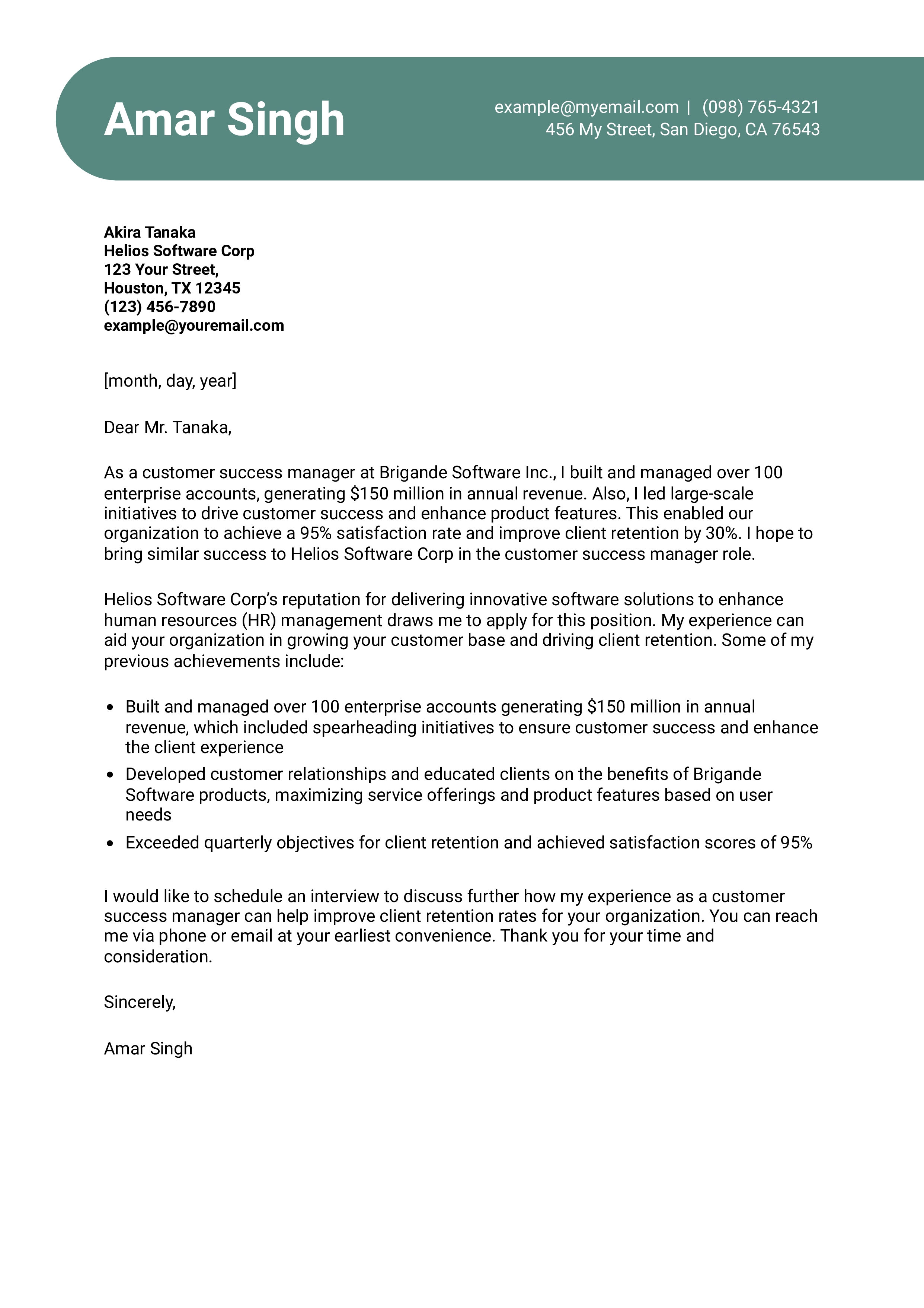 Customer Success Manager Cover Letter Examples and Templates for 2024 ...