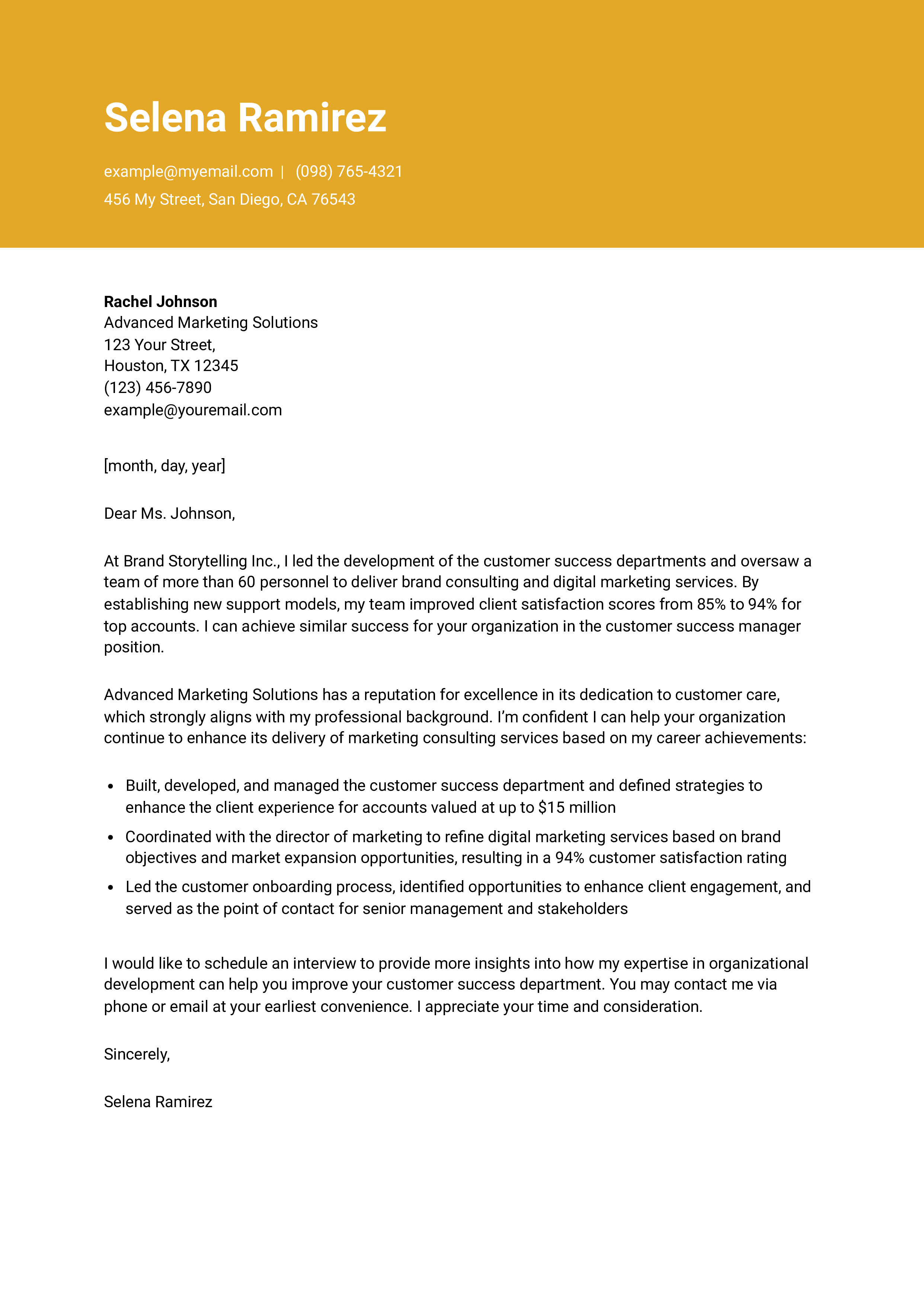 Customer Success Manager Cover Letter Examples and Templates for 2024 ...