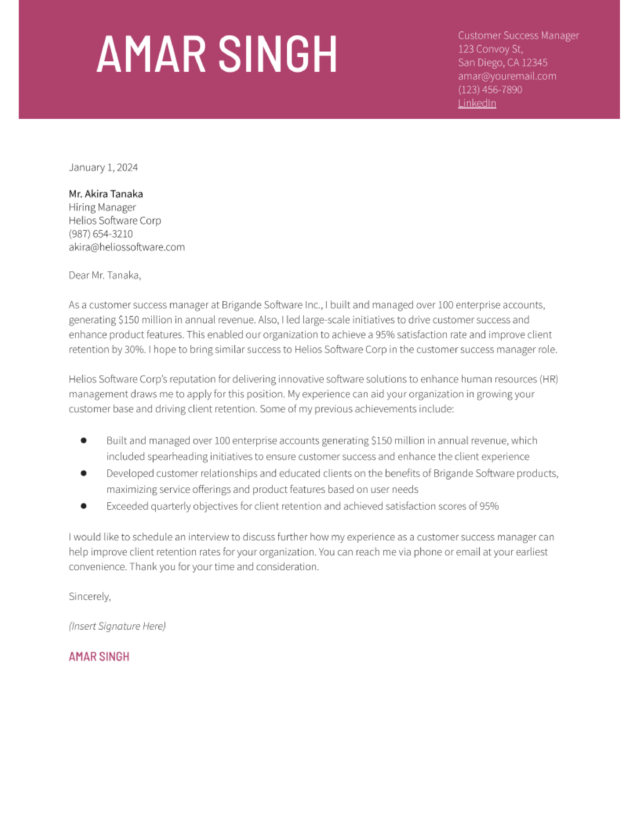 Customer Success Manager Cover Letter Examples and Templates for 2024 ...