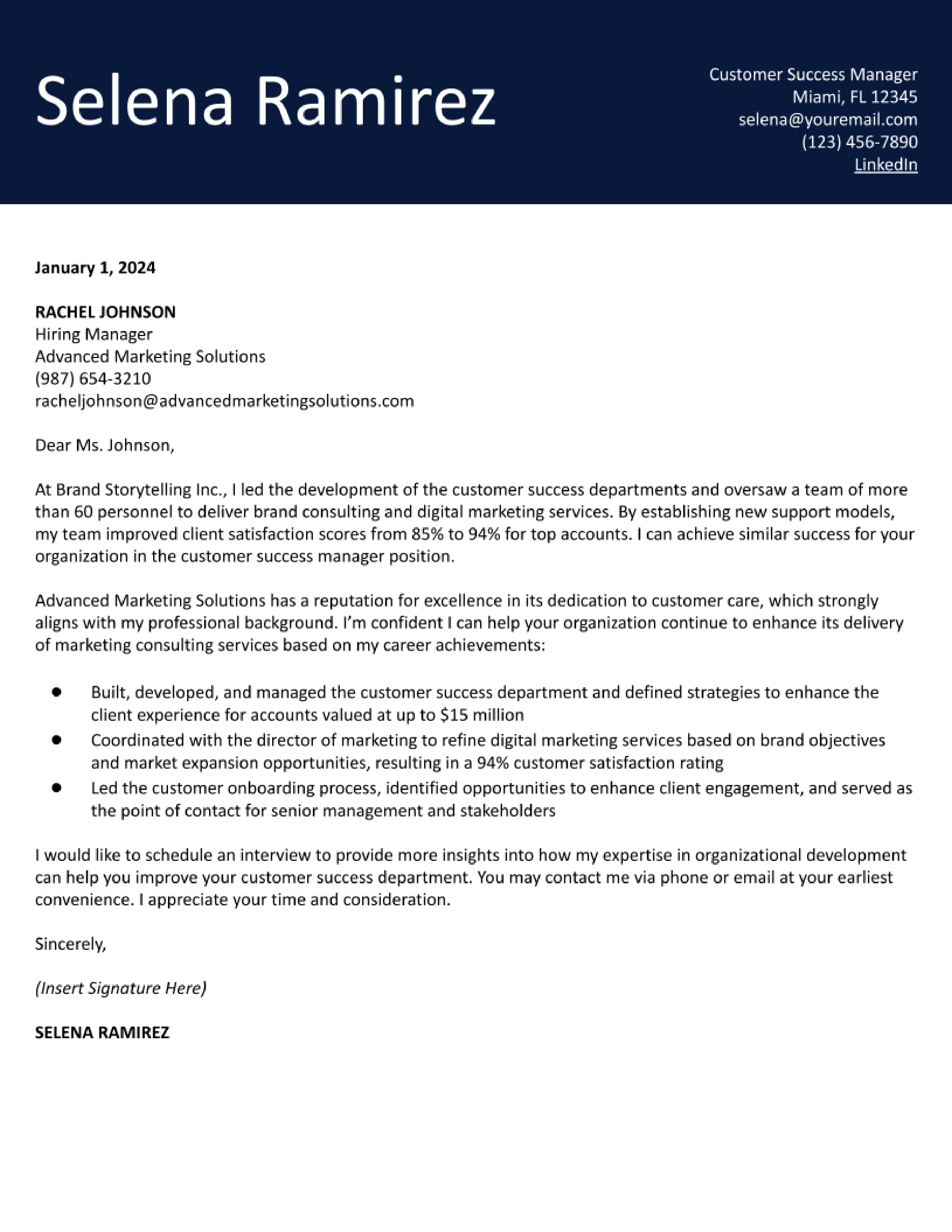 Customer Success Manager Cover Letter Examples and Templates for 2024 ...