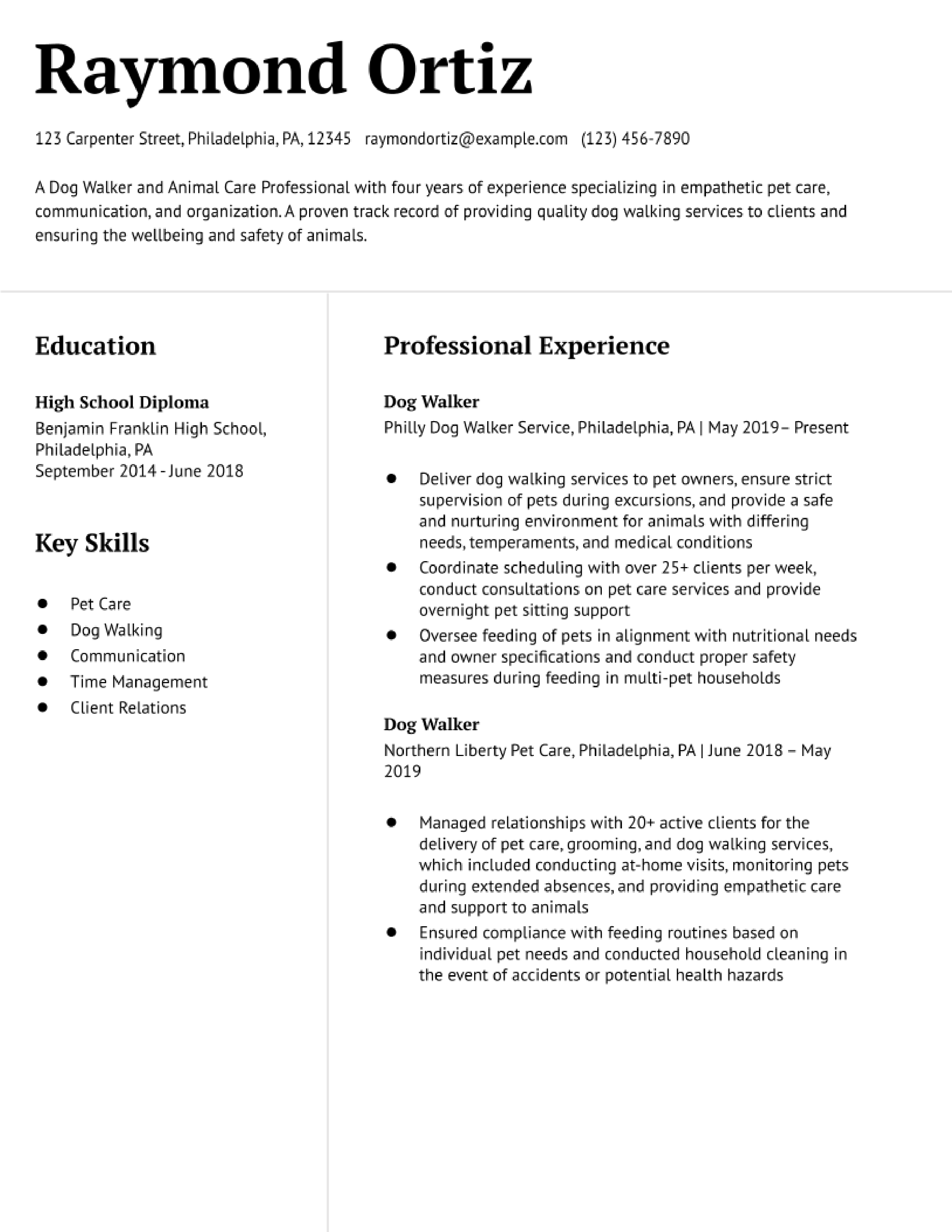 Dog Walker Resume Examples and Templates for 2024 - ResumeBuilder.com