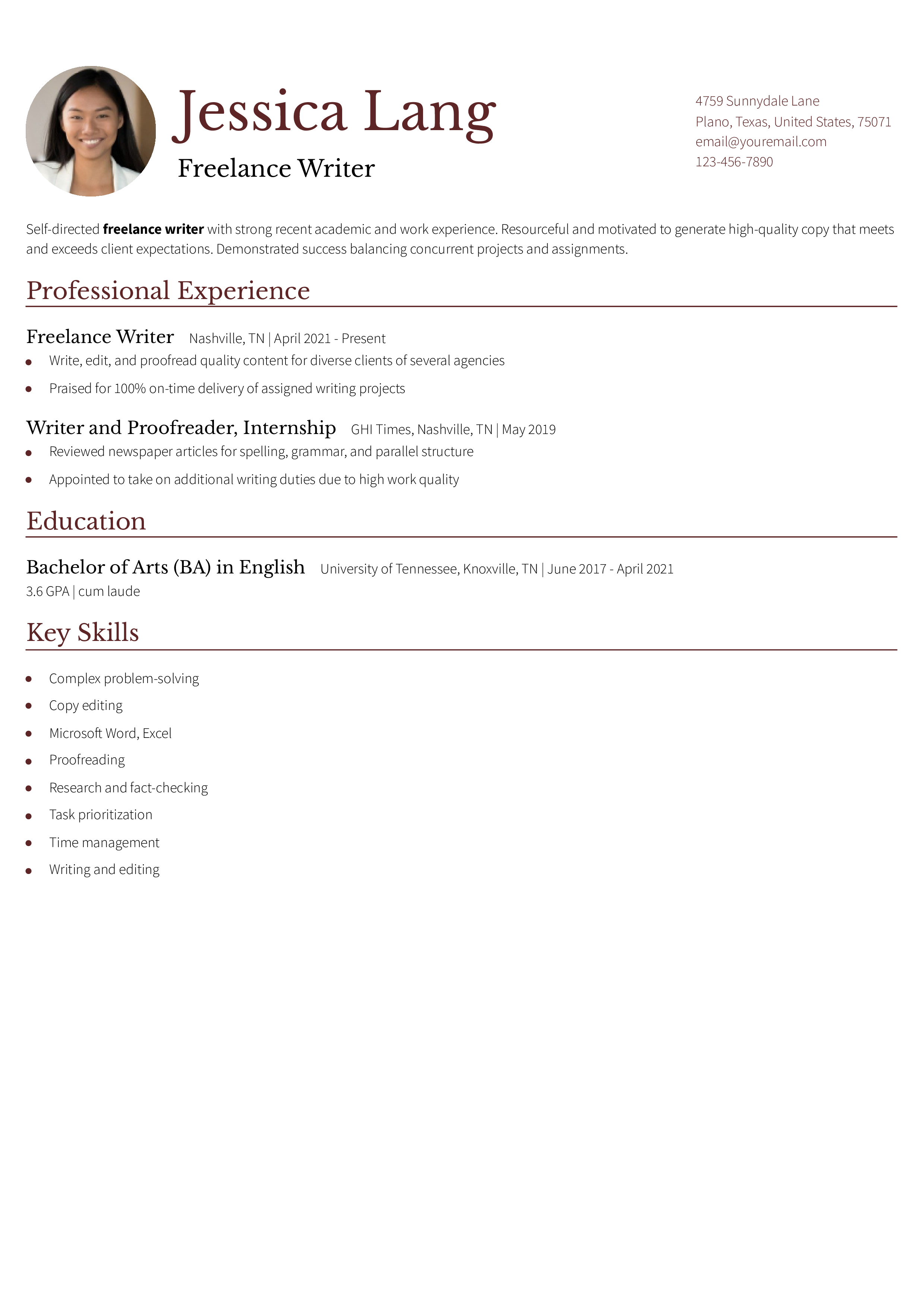 Freelance Writer Resume Examples and Templates for 2024 - ResumeBuilder.com