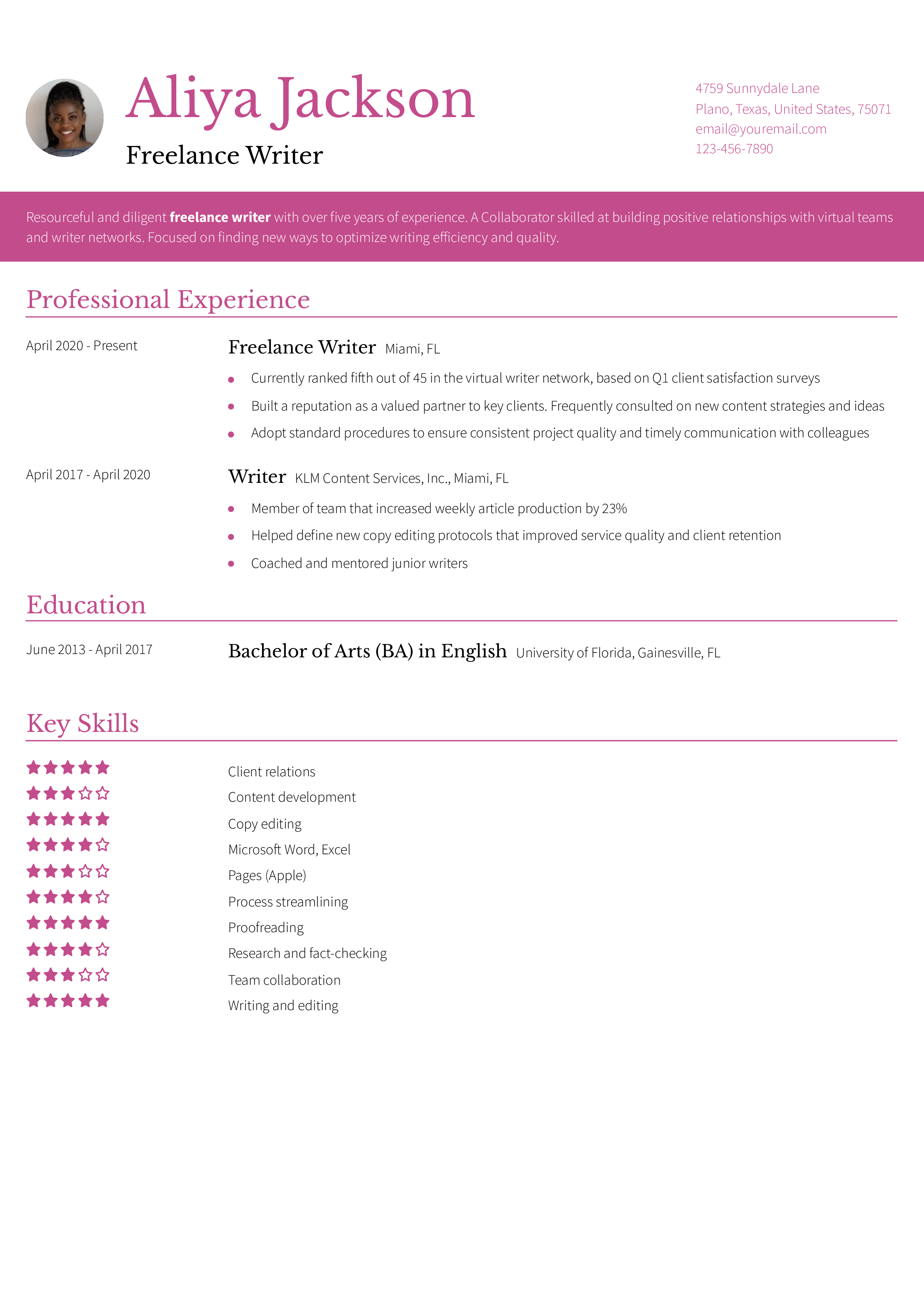 Freelance Writer Resume Examples and Templates for 2024 - ResumeBuilder.com