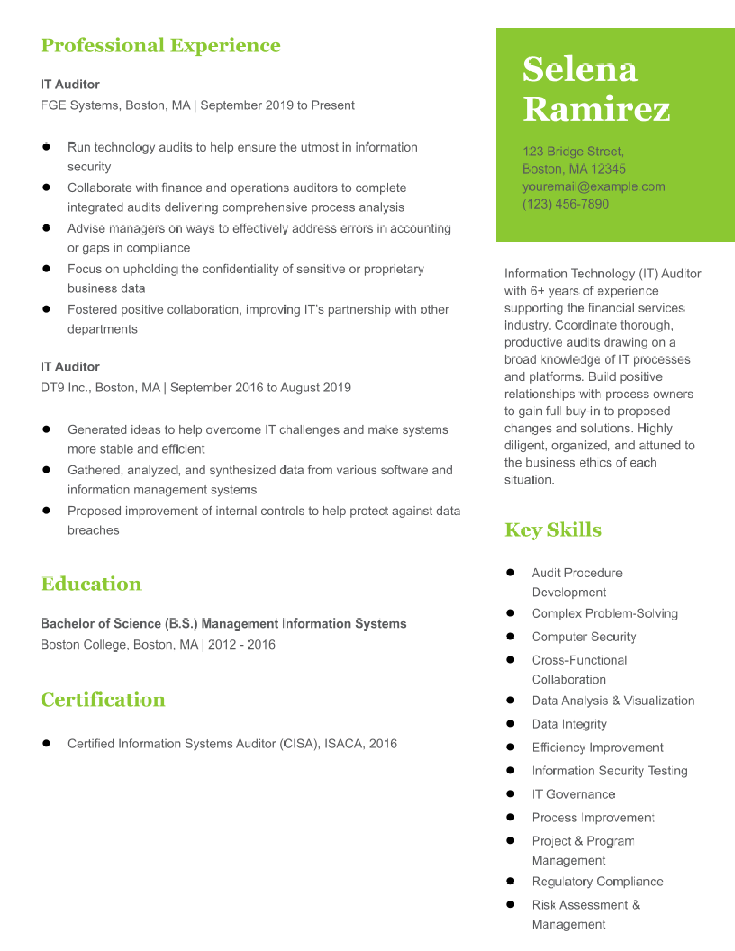 IT Auditor Resume Examples and Templates for 2024 - ResumeBuilder.com