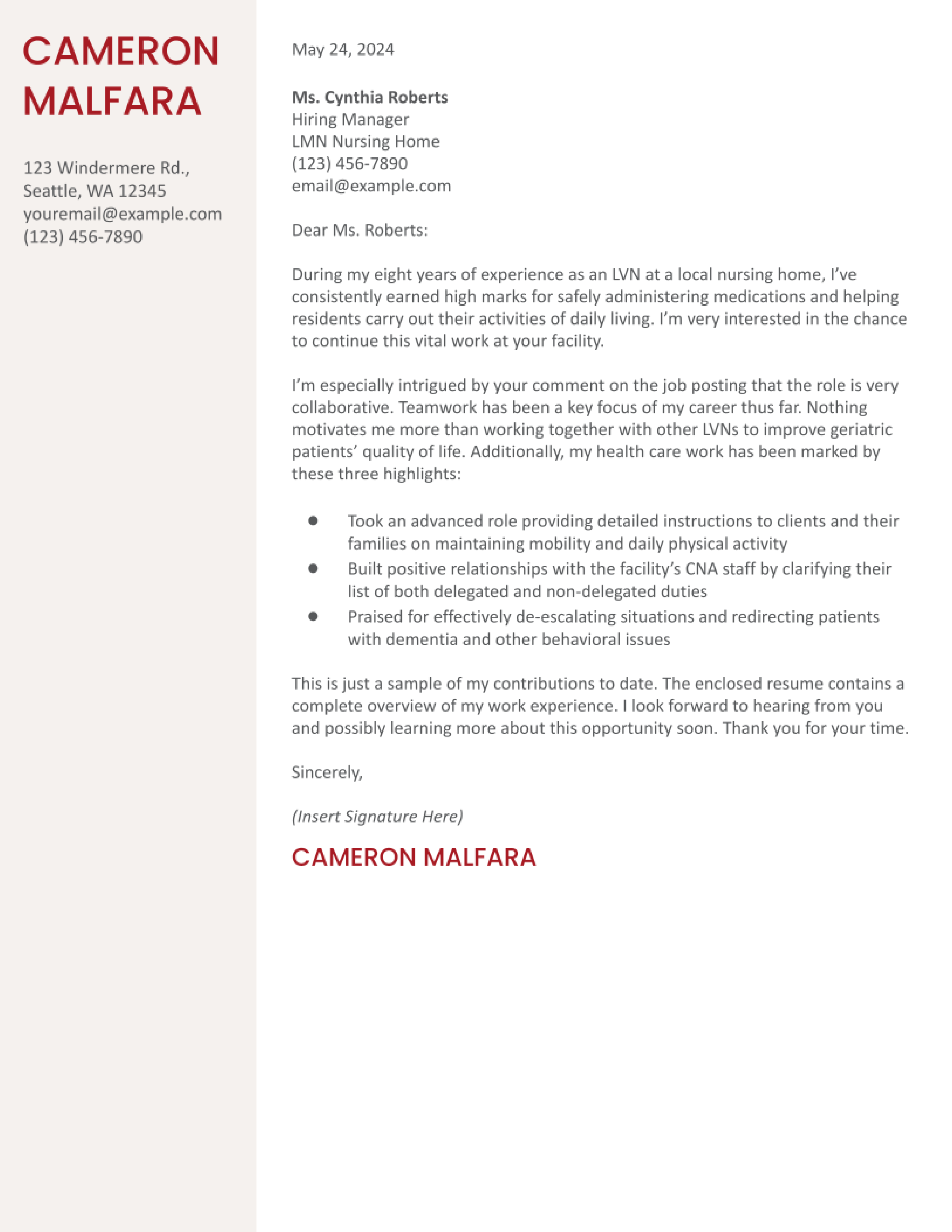 Licensed Vocational Nurse Cover Letter Examples and Templates for 2024 ...