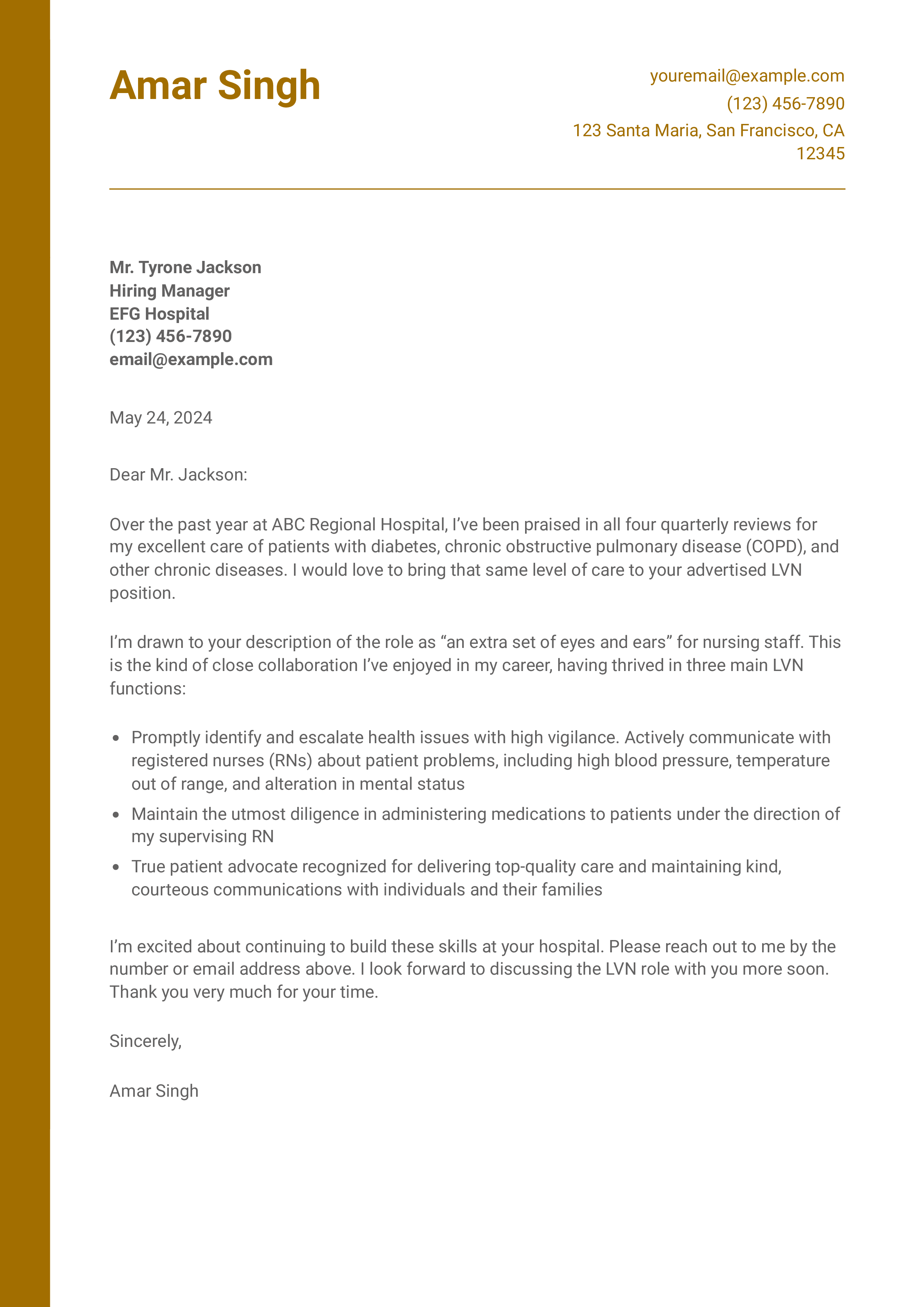 Licensed Vocational Nurse Cover Letter Examples and Templates for 2024 ...