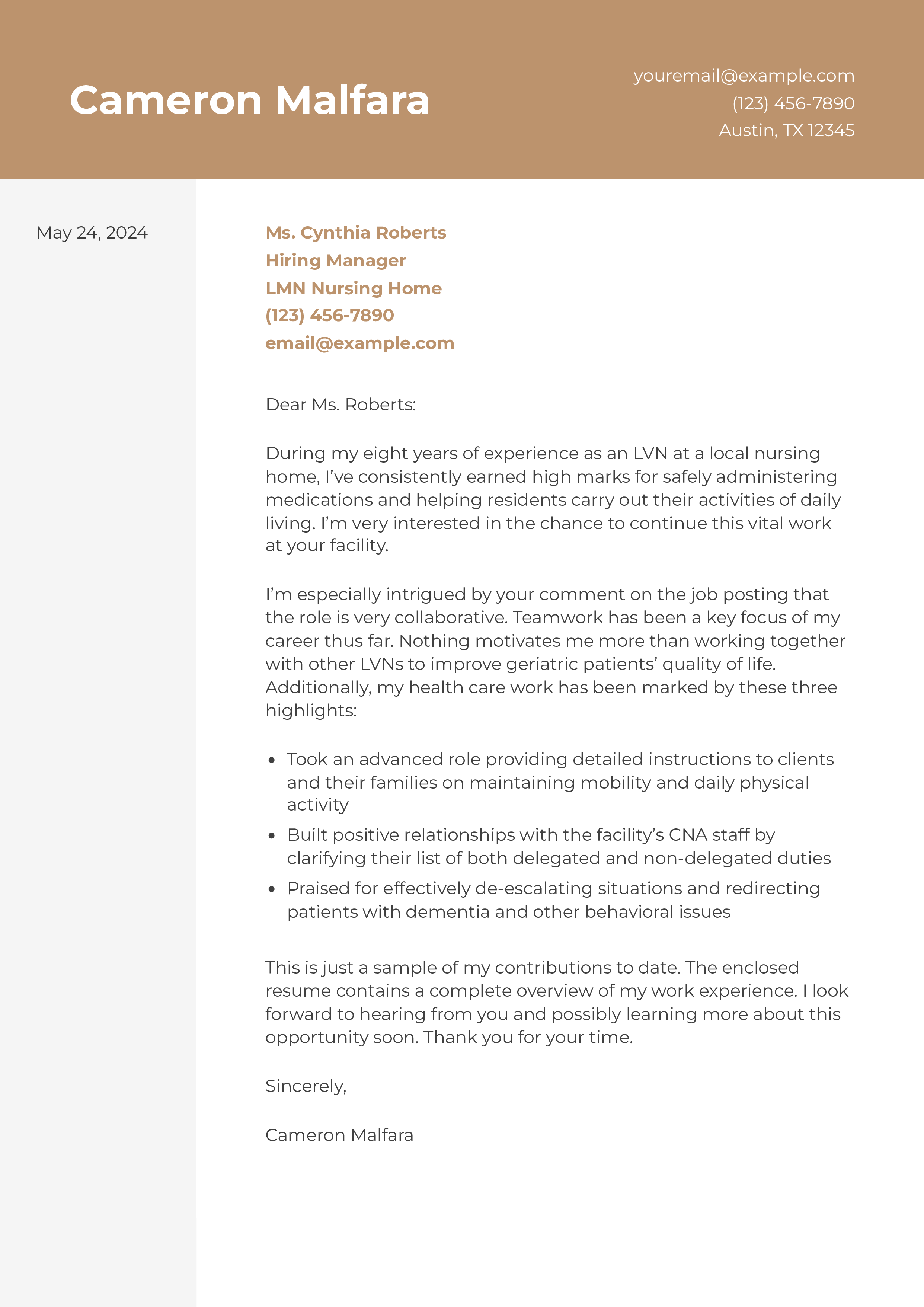 Licensed Vocational Nurse Cover Letter Examples and Templates for 2024 ...