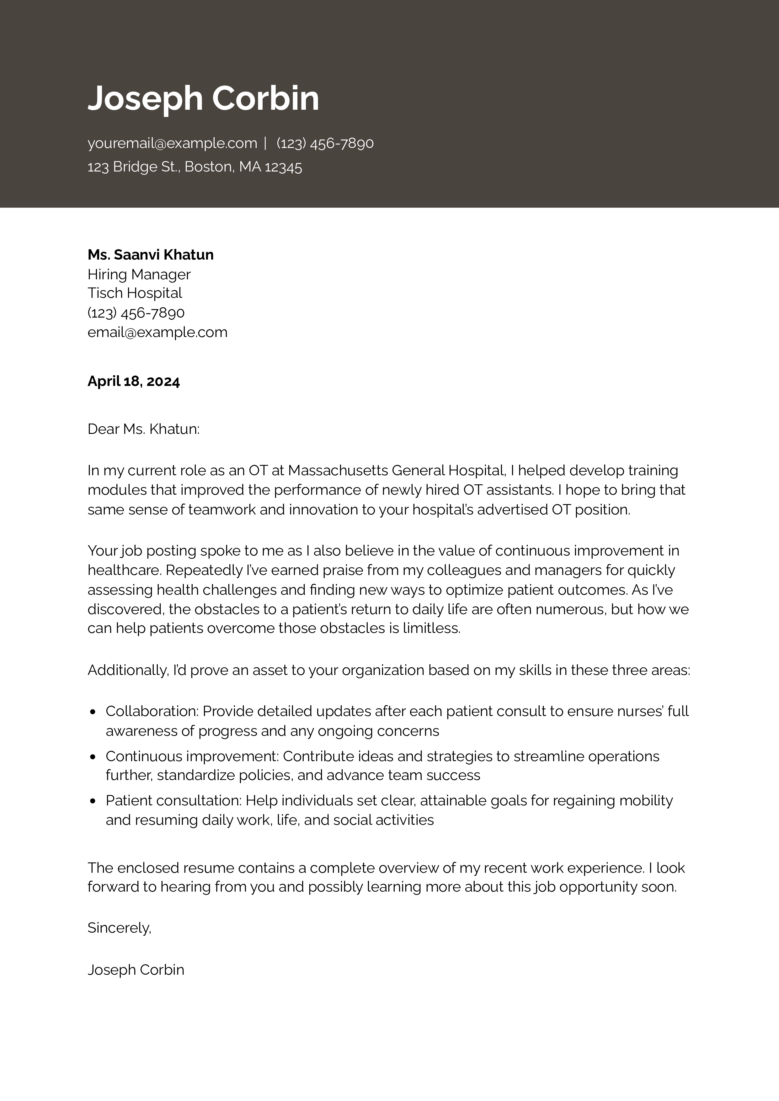 Occupational Therapist Cover Letter Examples and Templates for 2024 ...