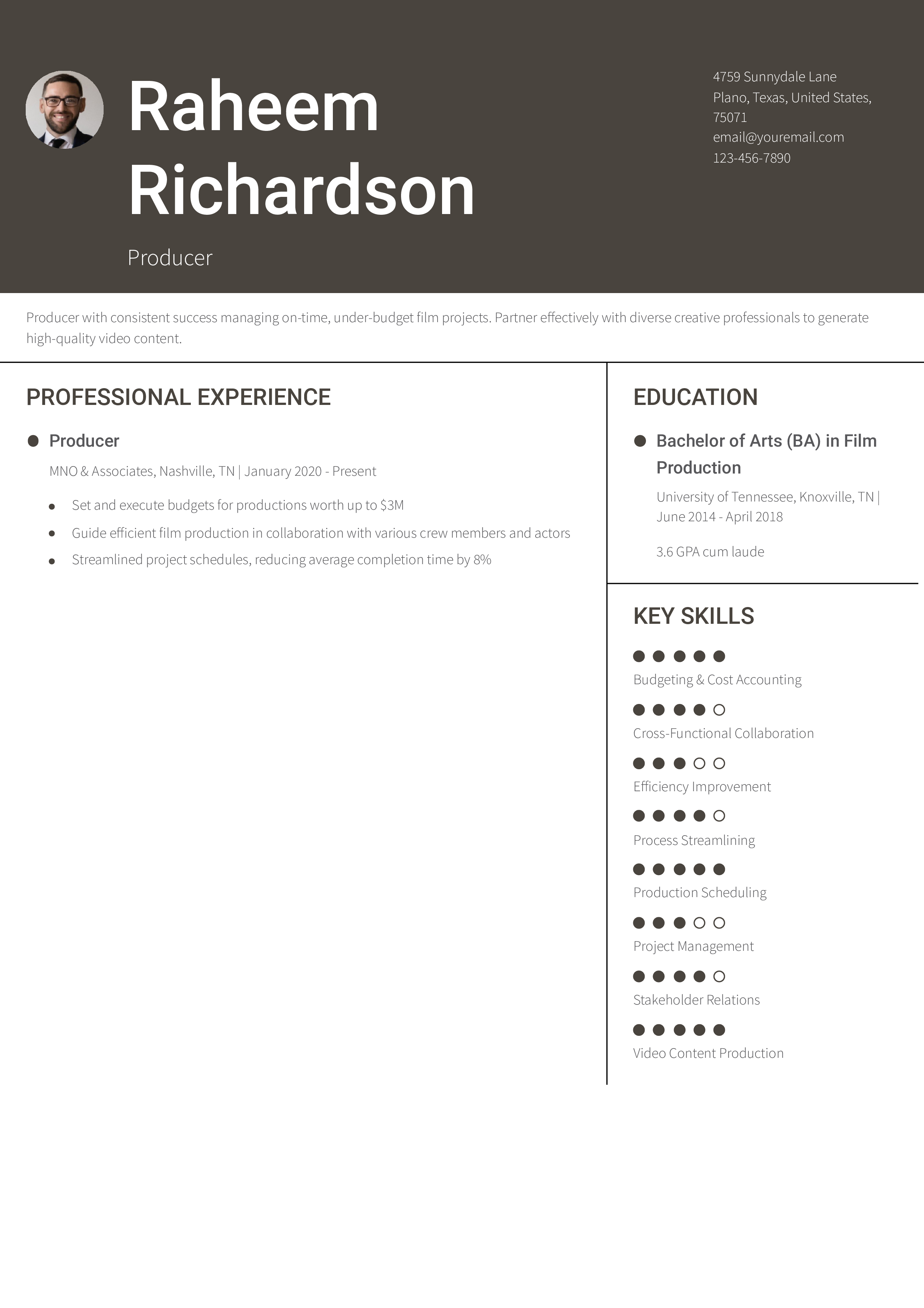 Producer Resume Examples and Templates for 2024 - ResumeBuilder.com