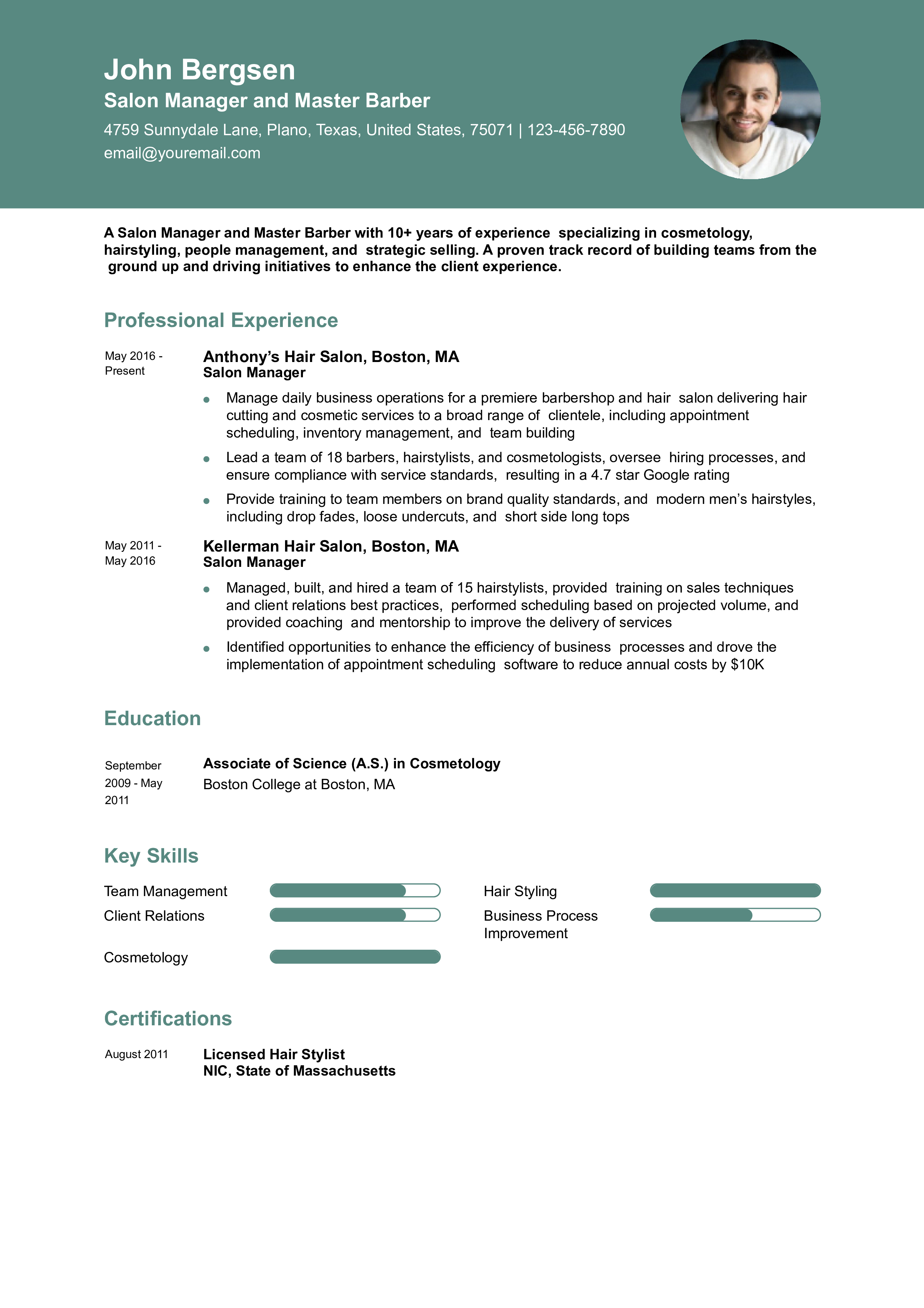 Salon Manager Resume Examples and Templates for 2024 - ResumeBuilder.com