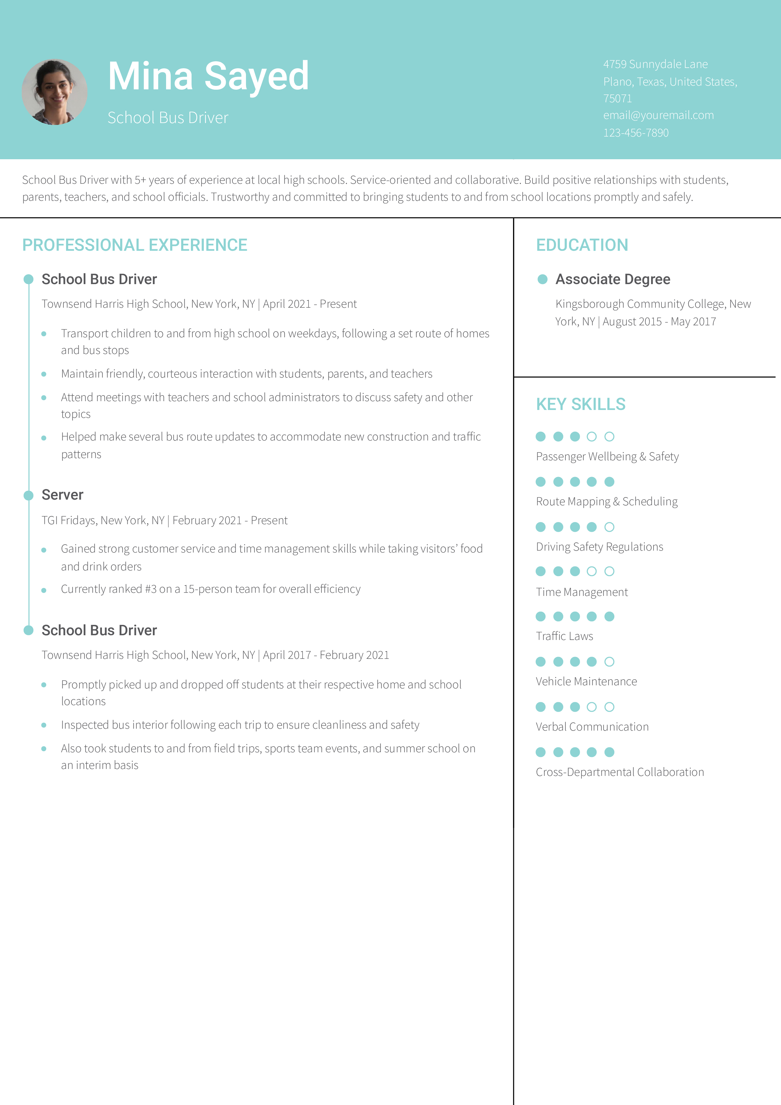 School Bus Driver Resume Examples and Templates for 2024 ...
