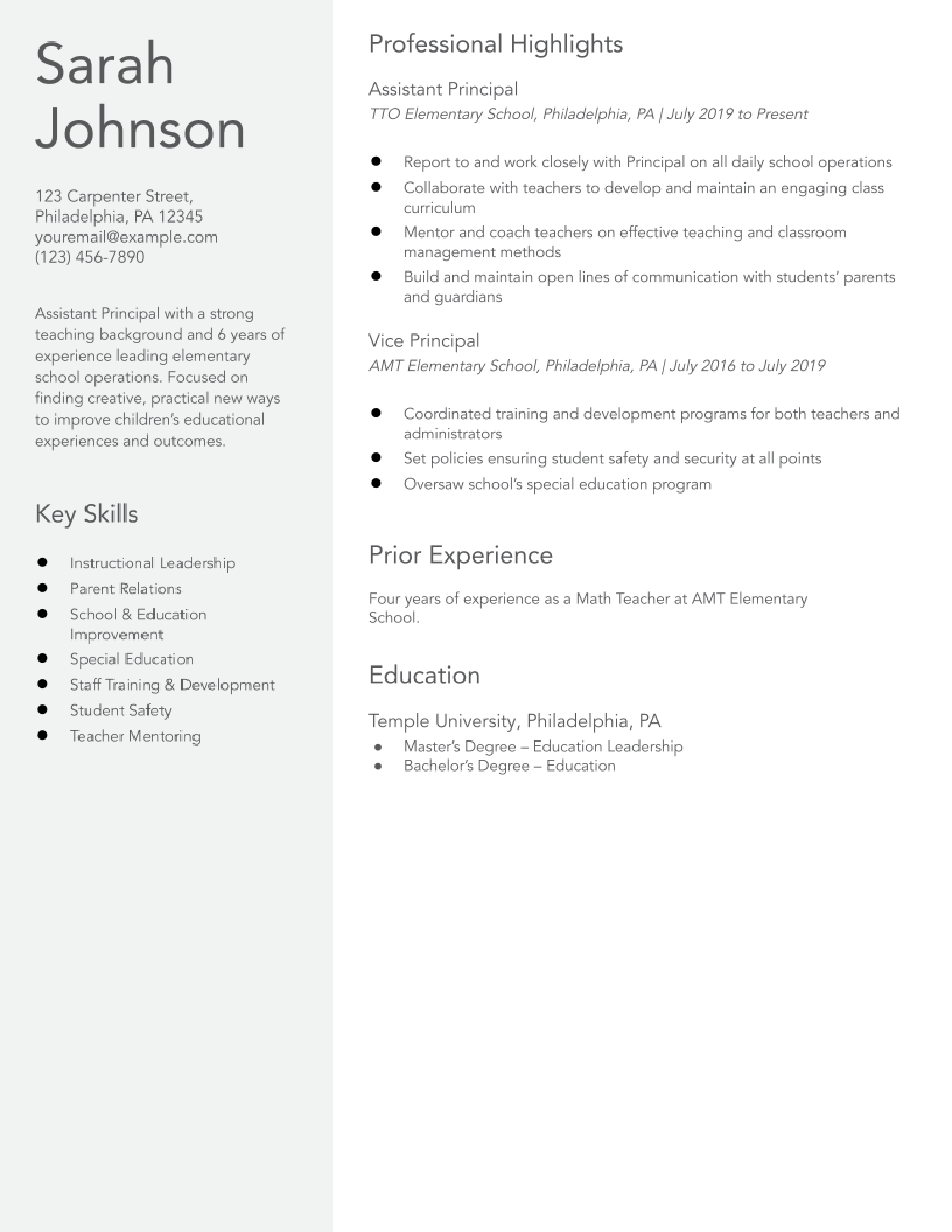 Assistant Principal Resume Examples and Templates for 2024 ...