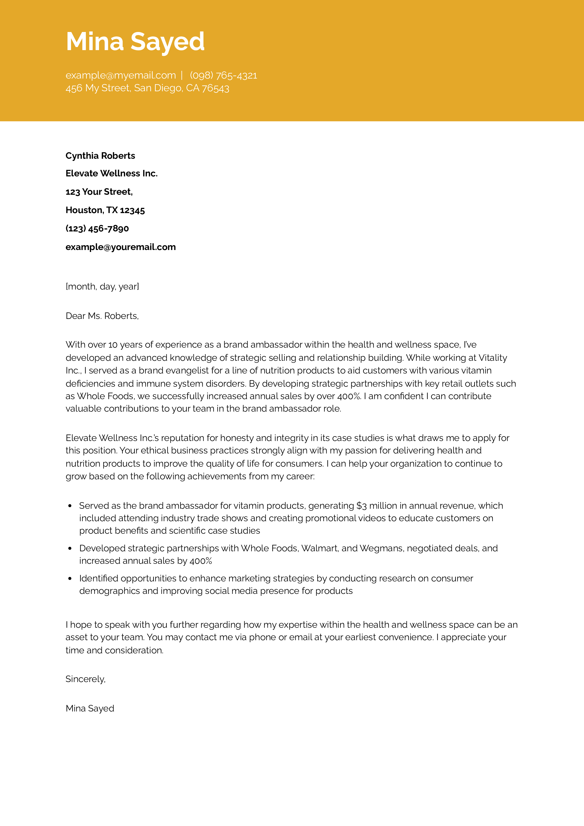 Brand Ambassador Cover Letter Examples and Templates for 2024 ...