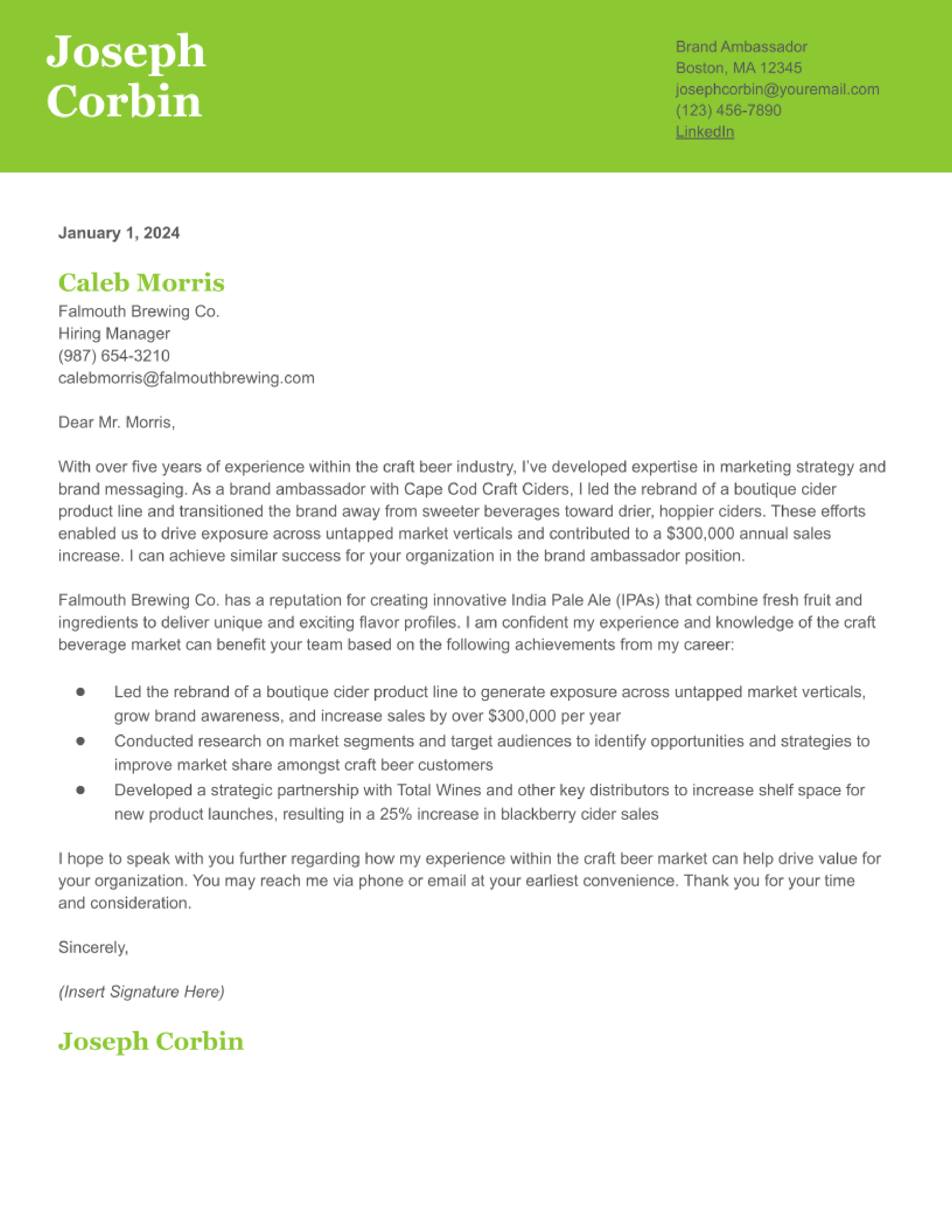 Brand Ambassador Cover Letter Examples and Templates for 2024 ...