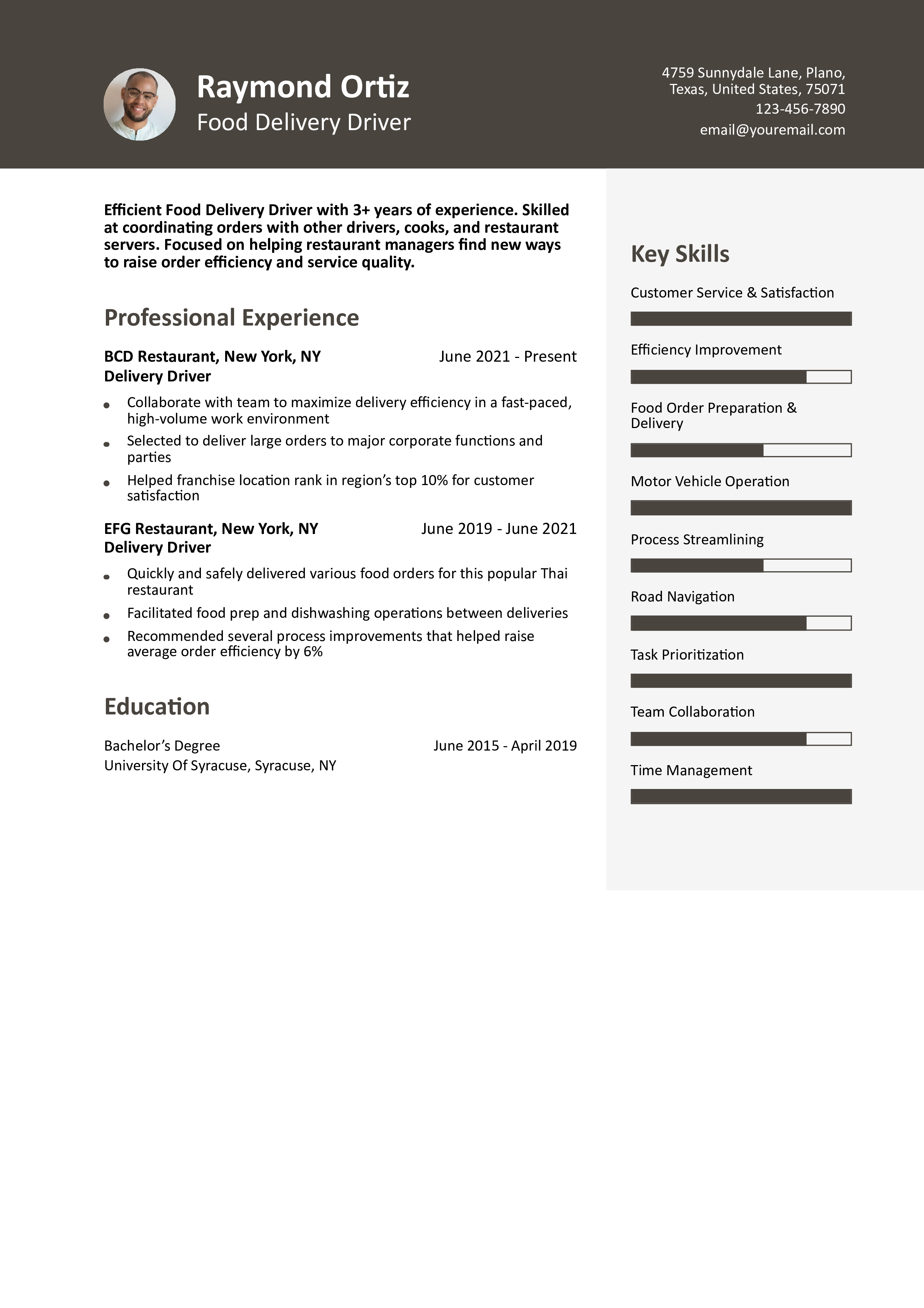 Food Delivery Driver Resume Examples and Templates for 2024 ...
